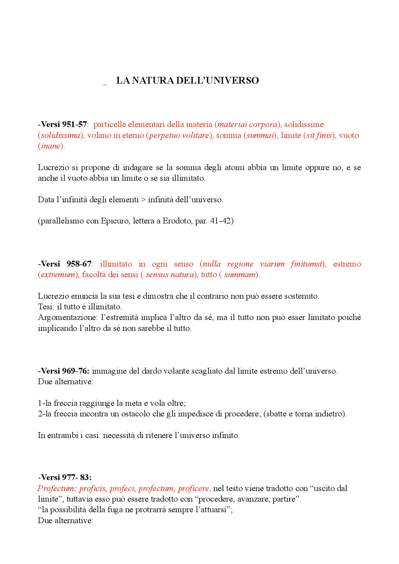 Lucrezio De Rerum Natura Parti Selezionate Docsity