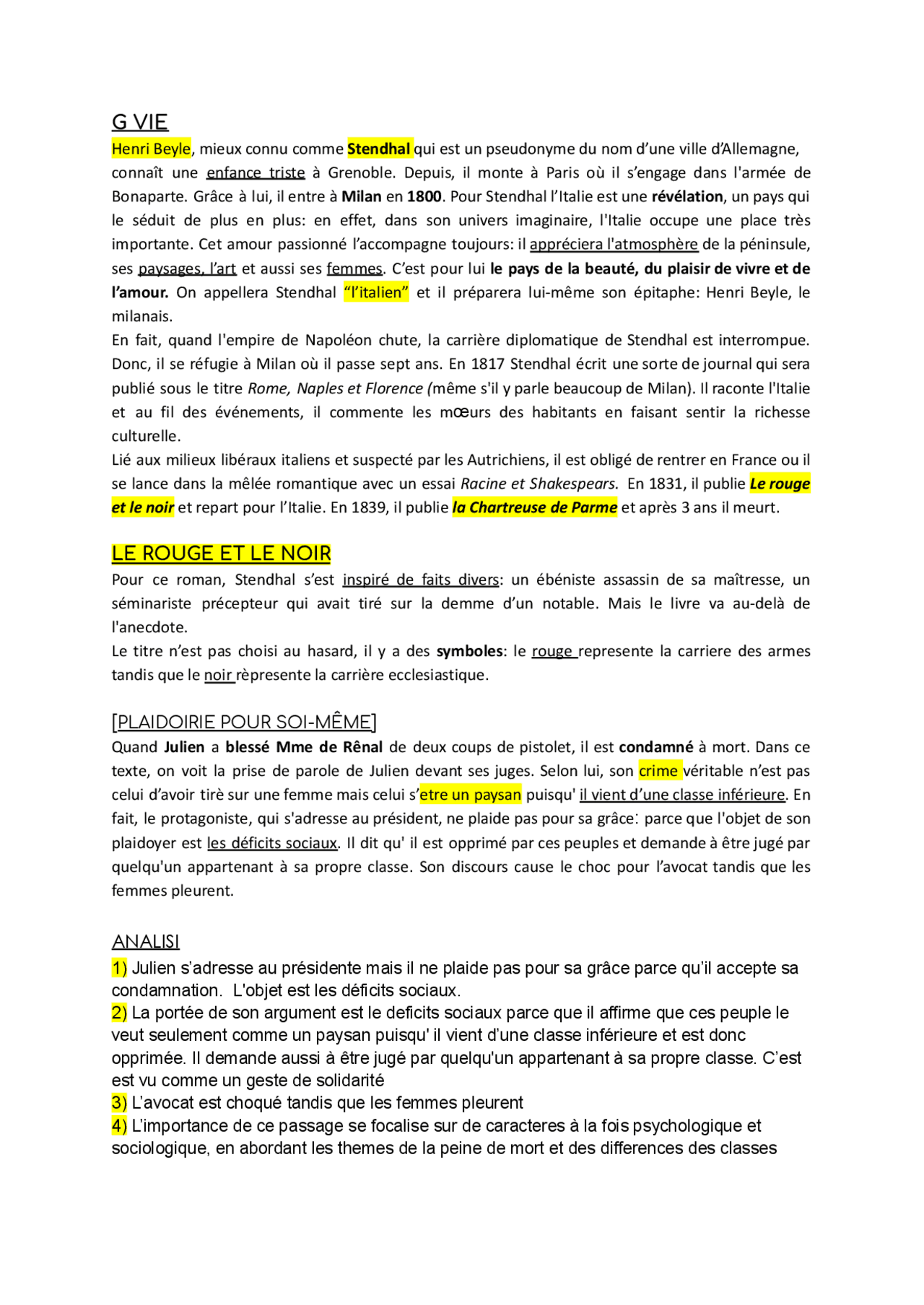Riassunto Stendhal E La Chartreuse De Parme Esercizi Docsity