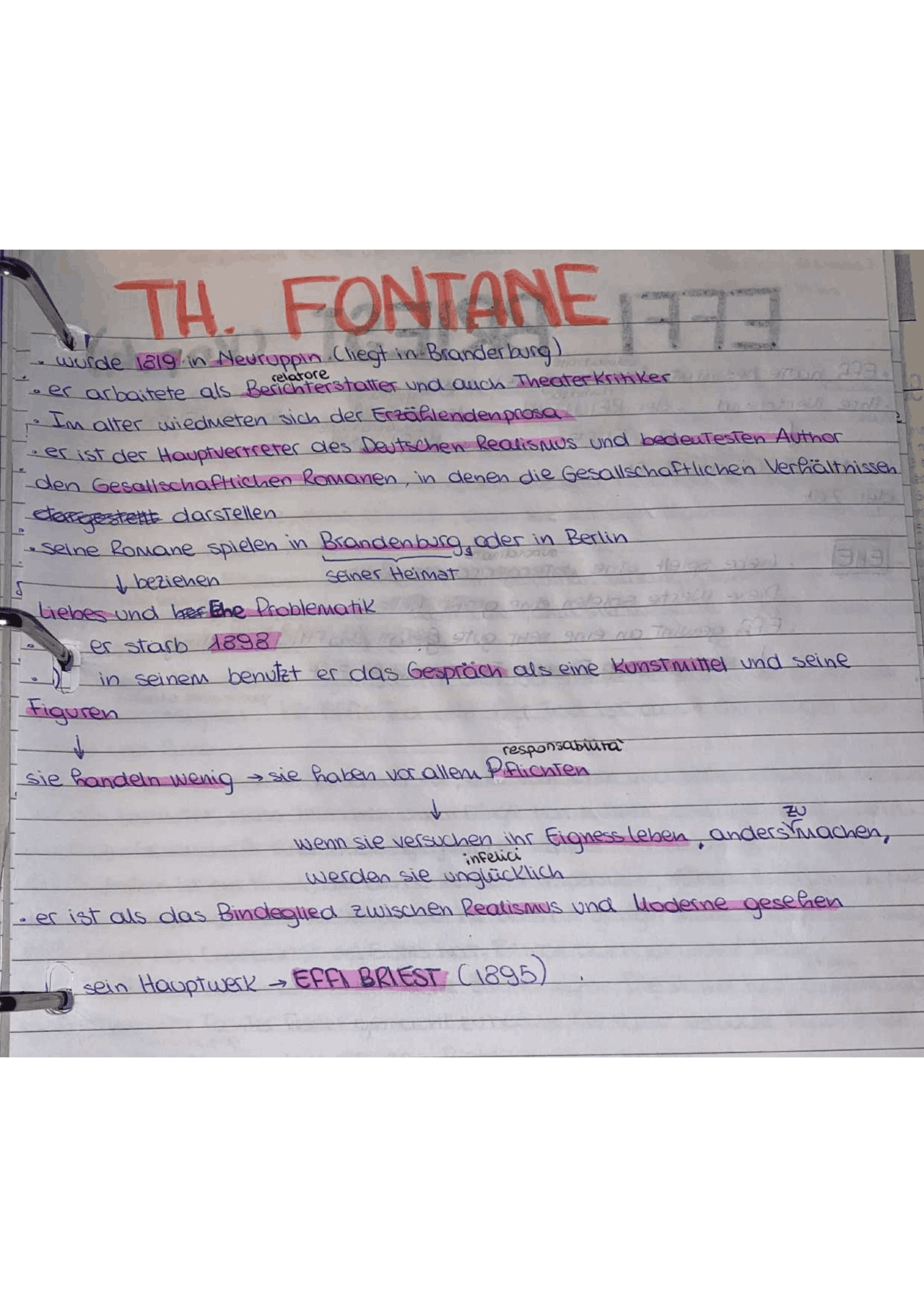 Biografia Di T Fontane Appunti Di Tedesco Docsity