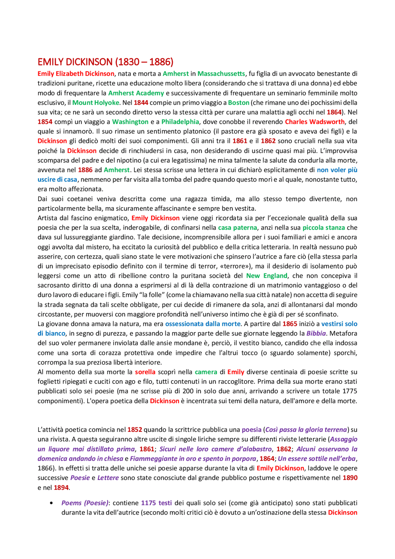 Riassunto Vita E Opere Emily Dickinson Brano Appunti Di Letteratura