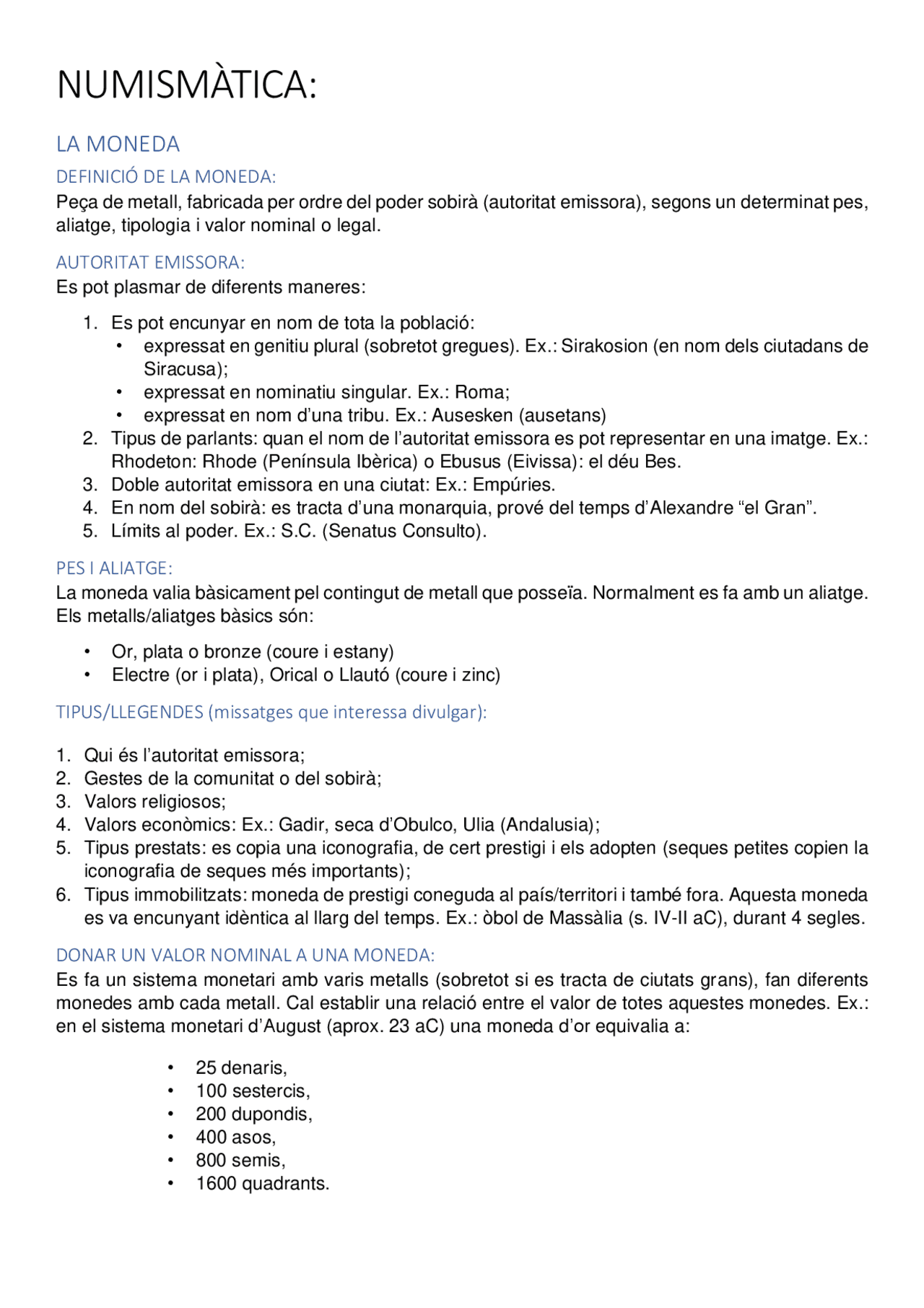 Apunts de Numismàtica Antiga - Docsity