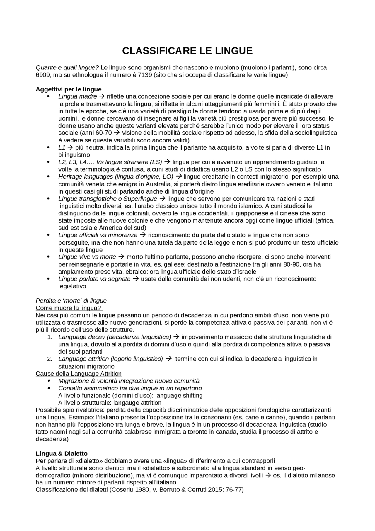 Classificazione Delle Lingue Docsity