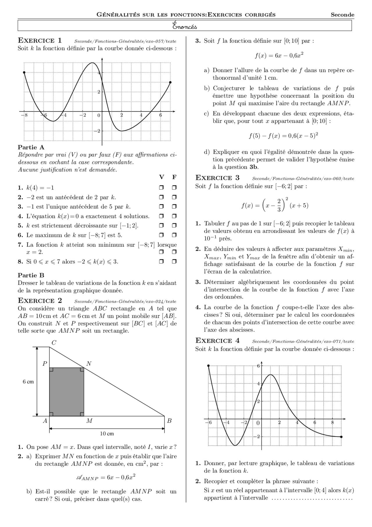 Généralités sur les fonctions: Exercices corrigés | Exercices ...