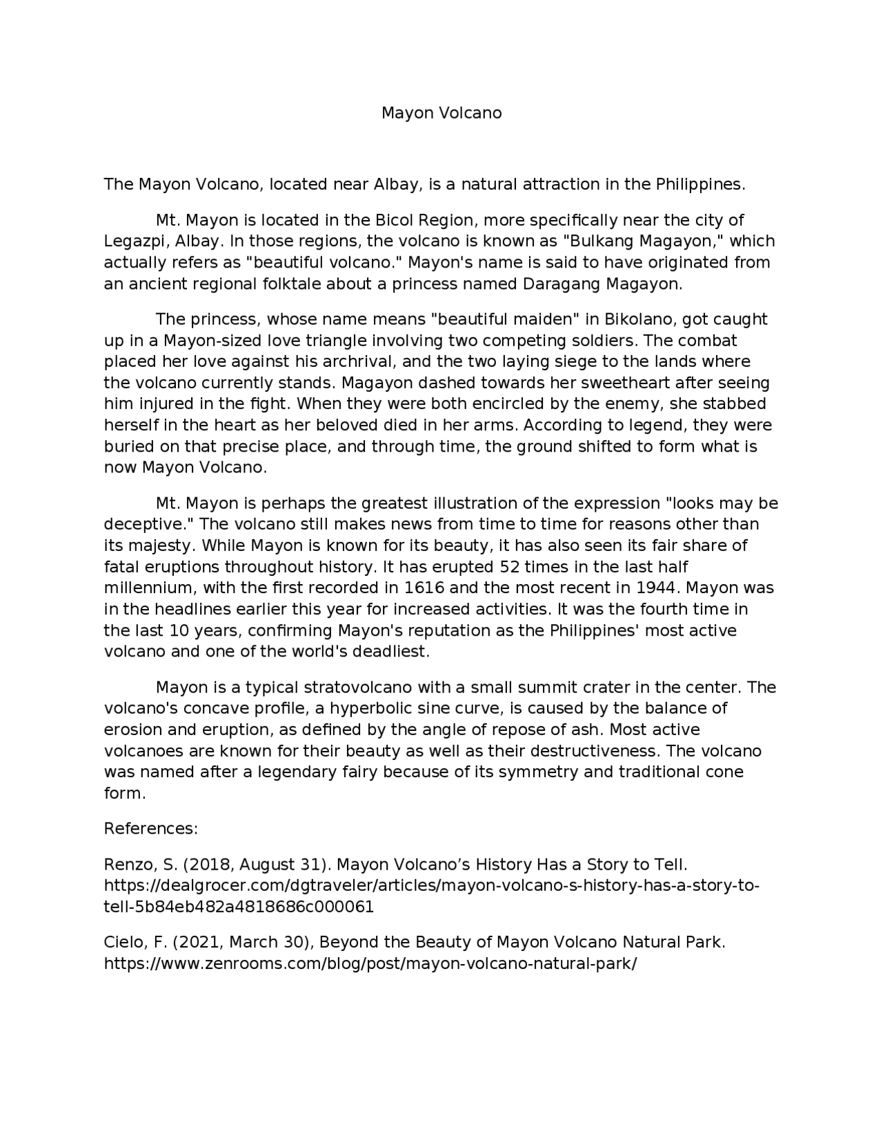 Brief Description about Mayon Volcano - Docsity
