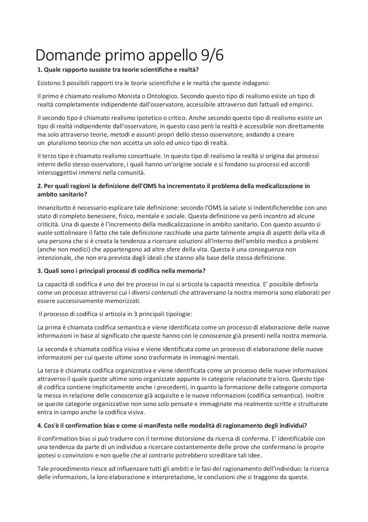 Domande Esame Psicologia Generale Prove Desame Di Psicologia