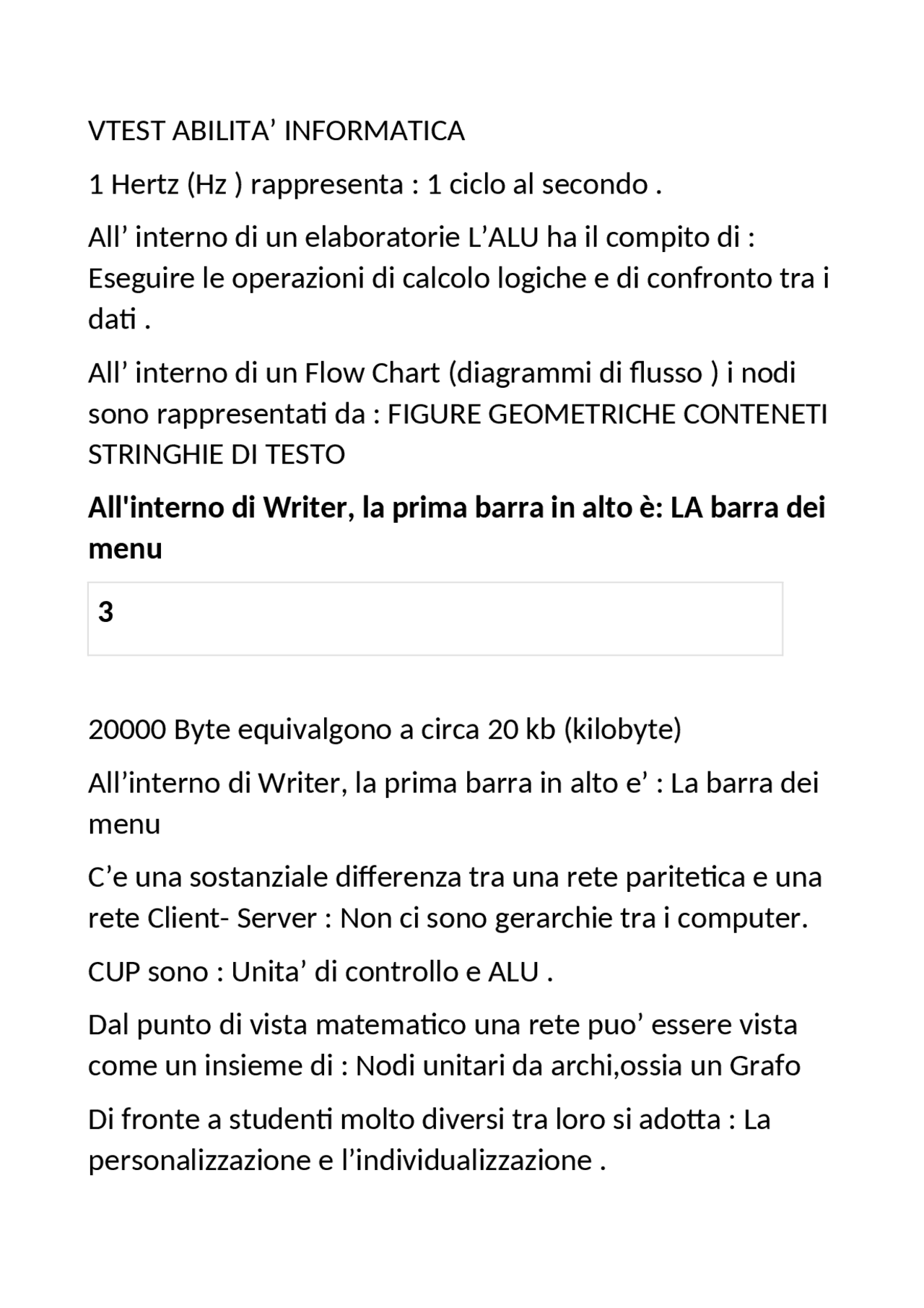 Test Di Prova Di Abilita Informatica Docsity