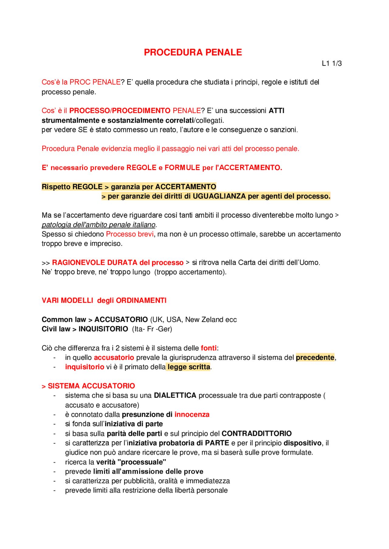 DIRITTO PROCESSUALE PENALE - Docsity