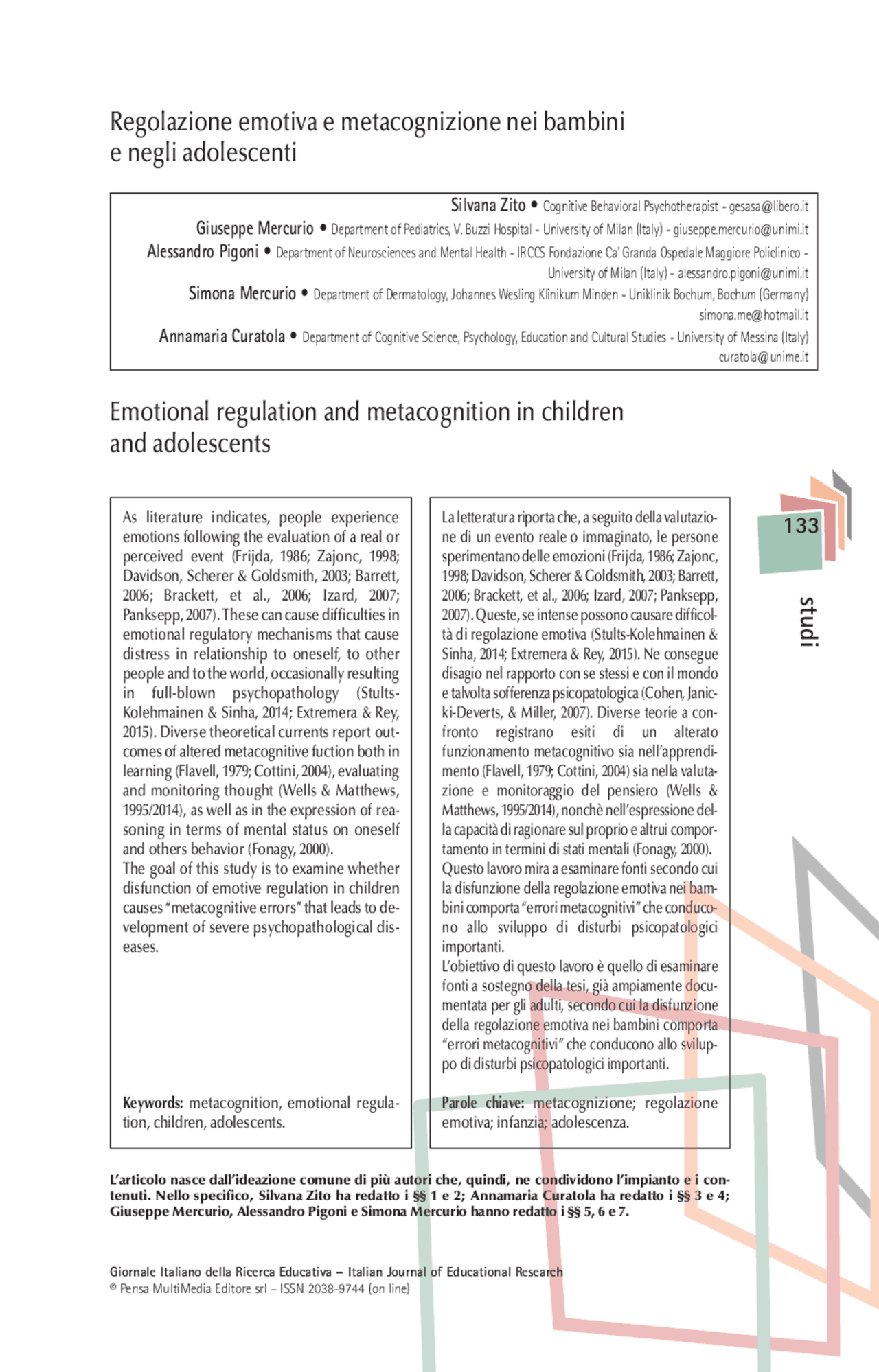 Regolazione Emotiva E Metacognizione Docsity