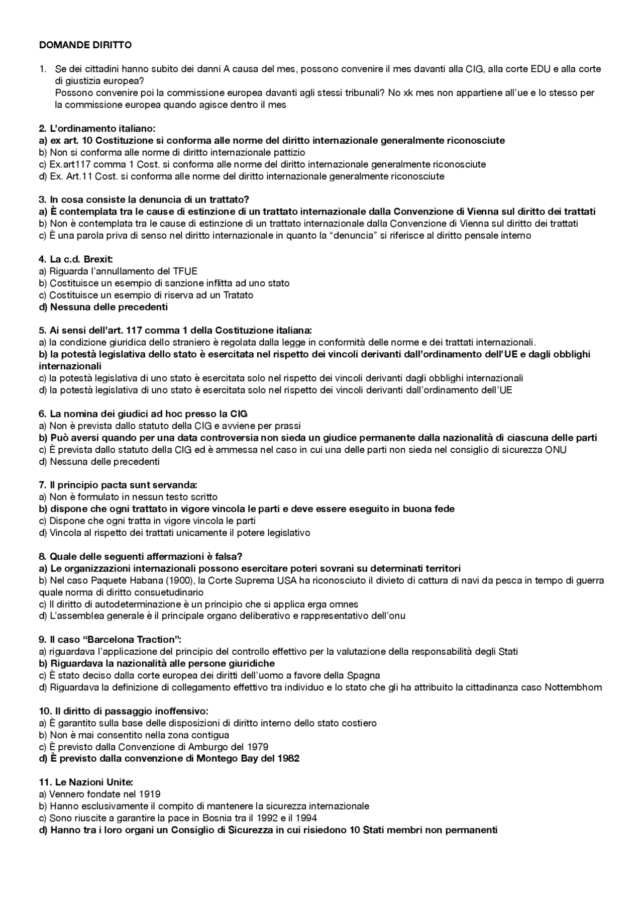 FACSIMILE ESAME DIRITTO INTERNAZIONALE - Docsity