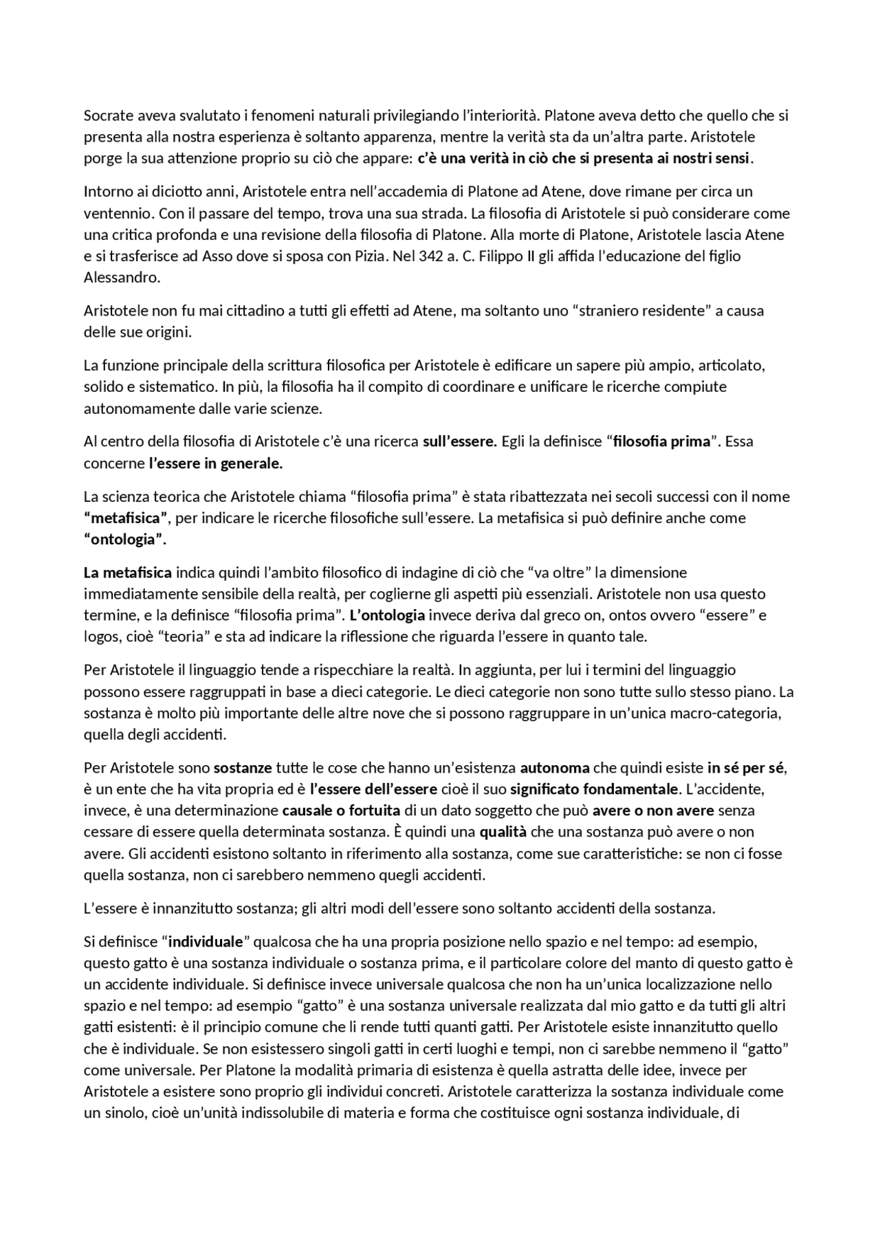 Appunti Vita E Opere Di Aristotele Docsity