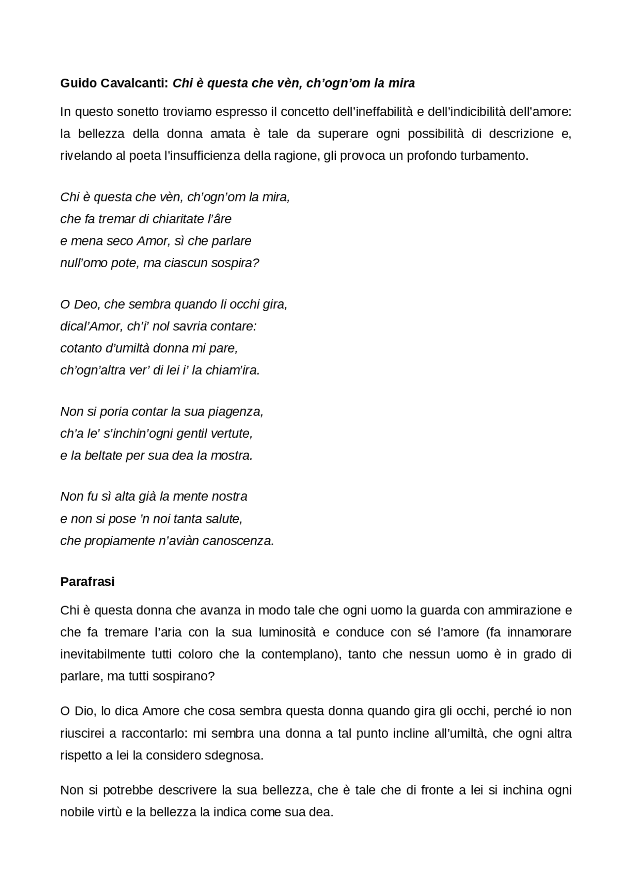 Sintesi Del Poema Di Guido Cavalcanti Docsity
