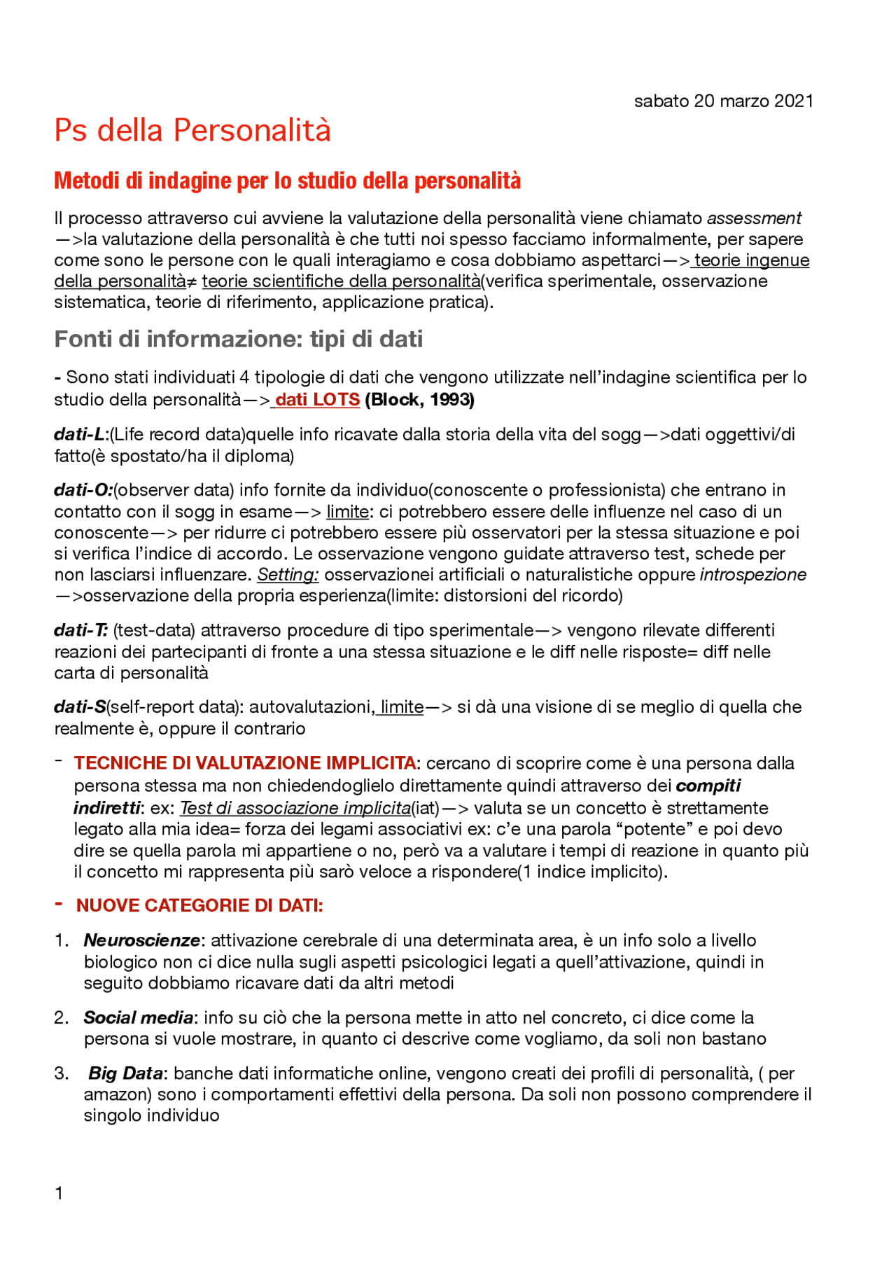 Riassunto Libro Cosè La Personalità Docsity
