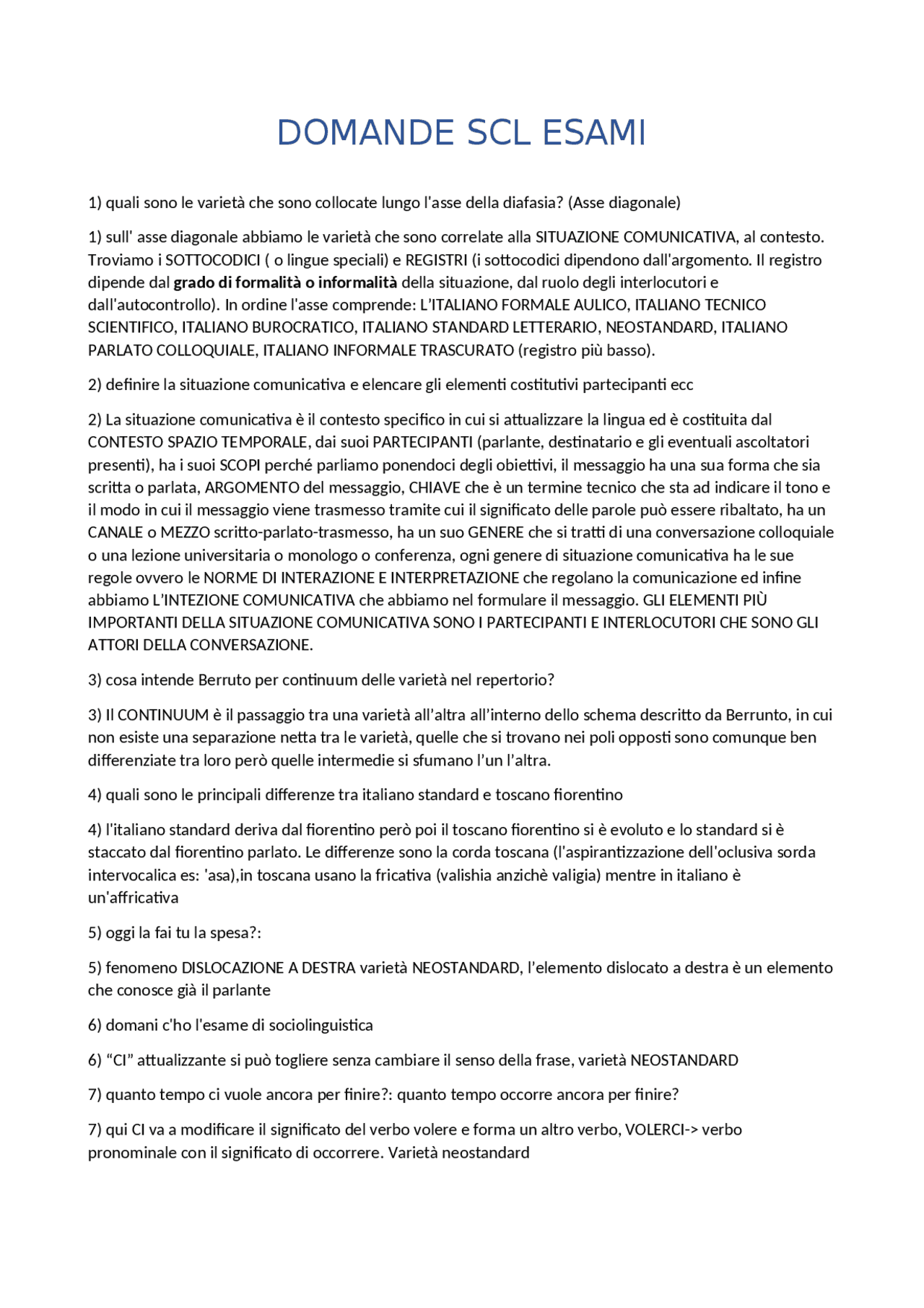 Domande E Risposte Esame Sociolinguistica Prove Desame Di