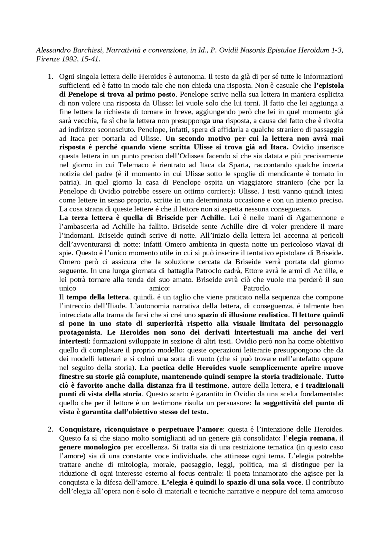Riassunto "Narratività e convenzione" in P. Ovidii Nasonis Epistulae ...