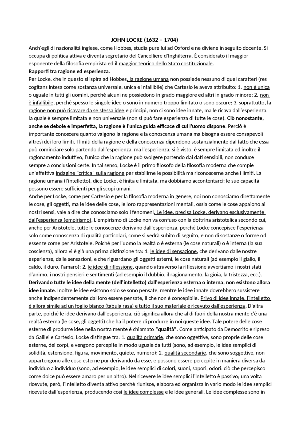Filosofo John Locke Appunti Docsity
