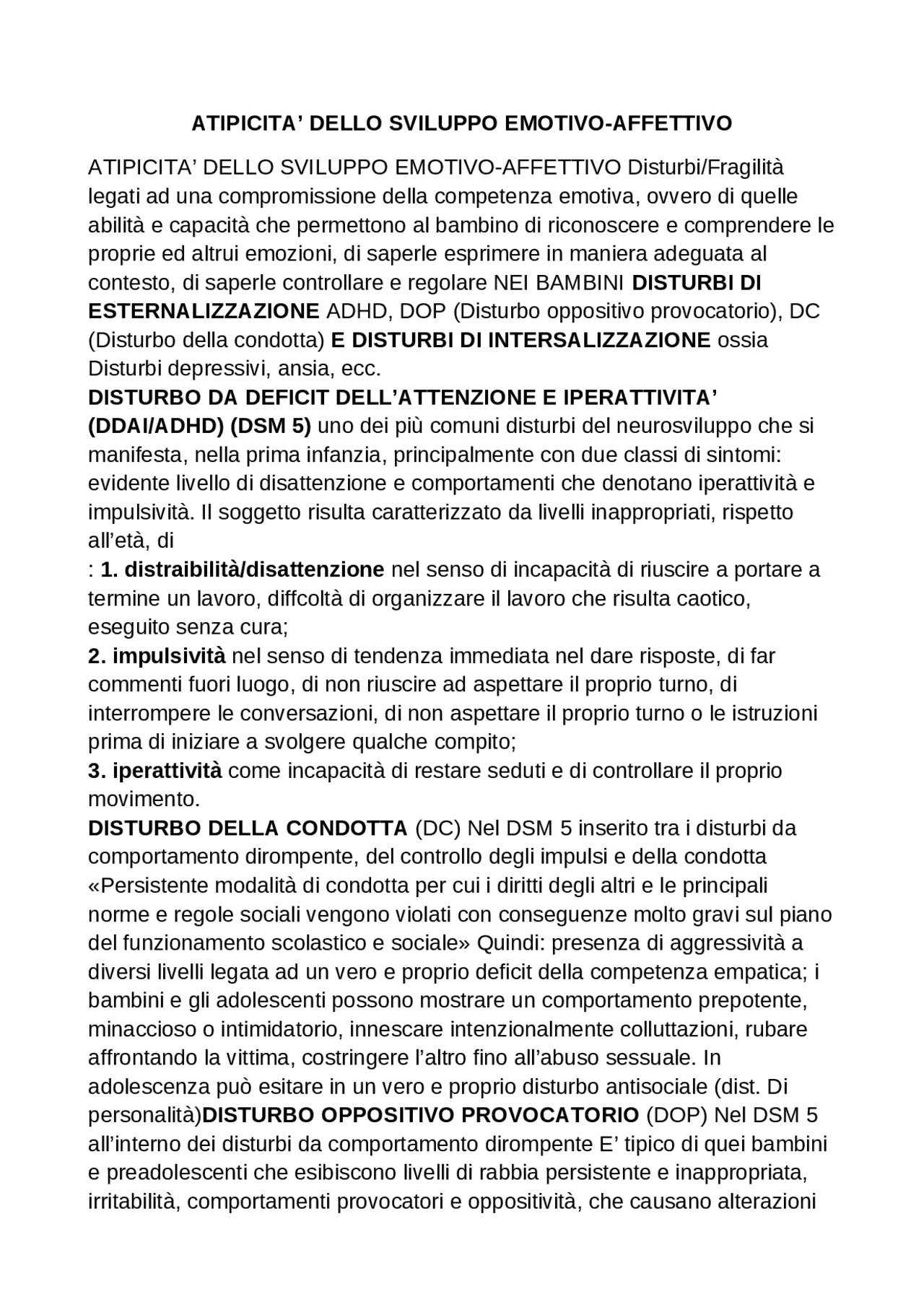 Atipicità Sviluppo Emotivo Docsity