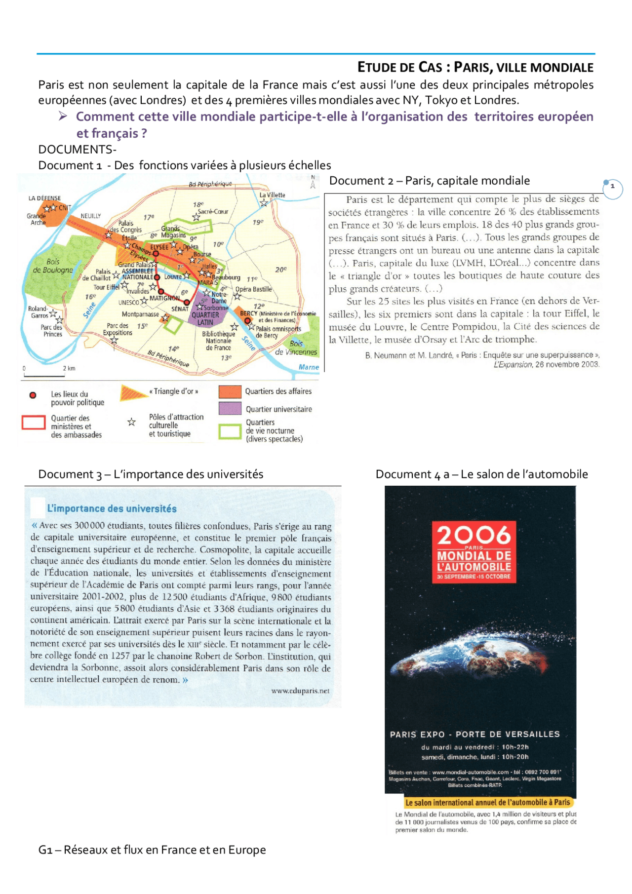 Paris, ville mondiale: étude de cas | Exercices Géographie | Docsity