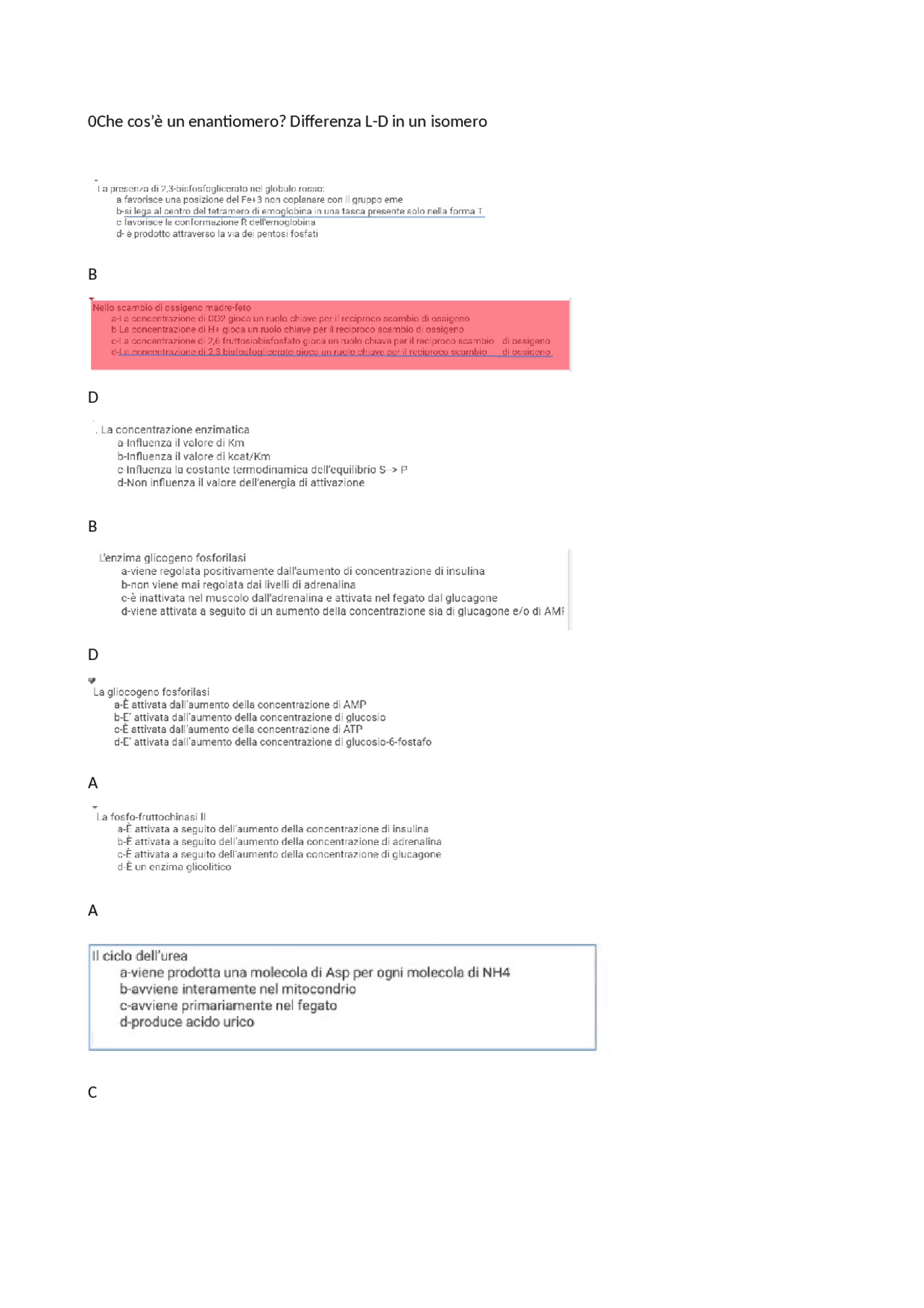 Domande Esame Biochimica Prove Desame Di Biochimica Docsity