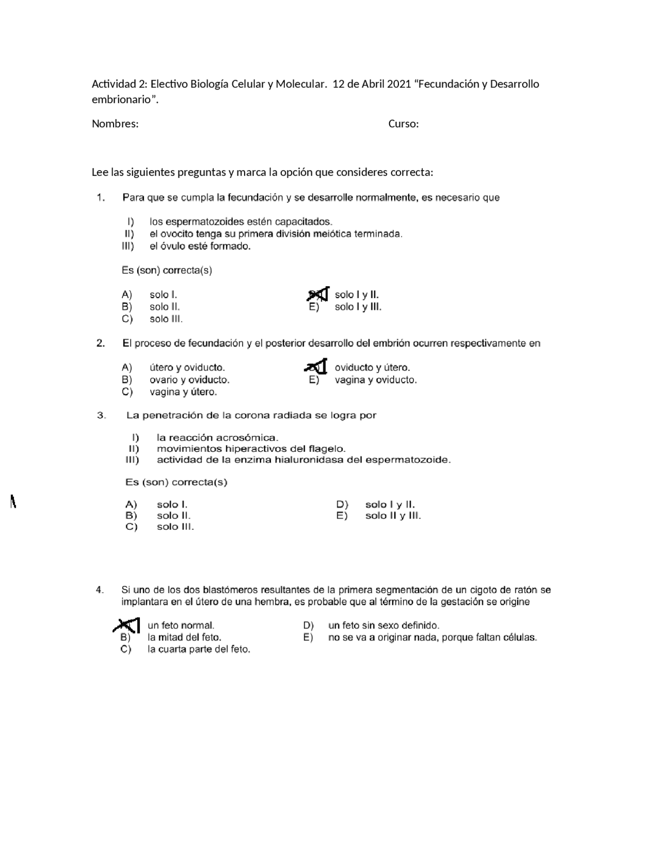 Ejercicios Biología Celular Docsity
