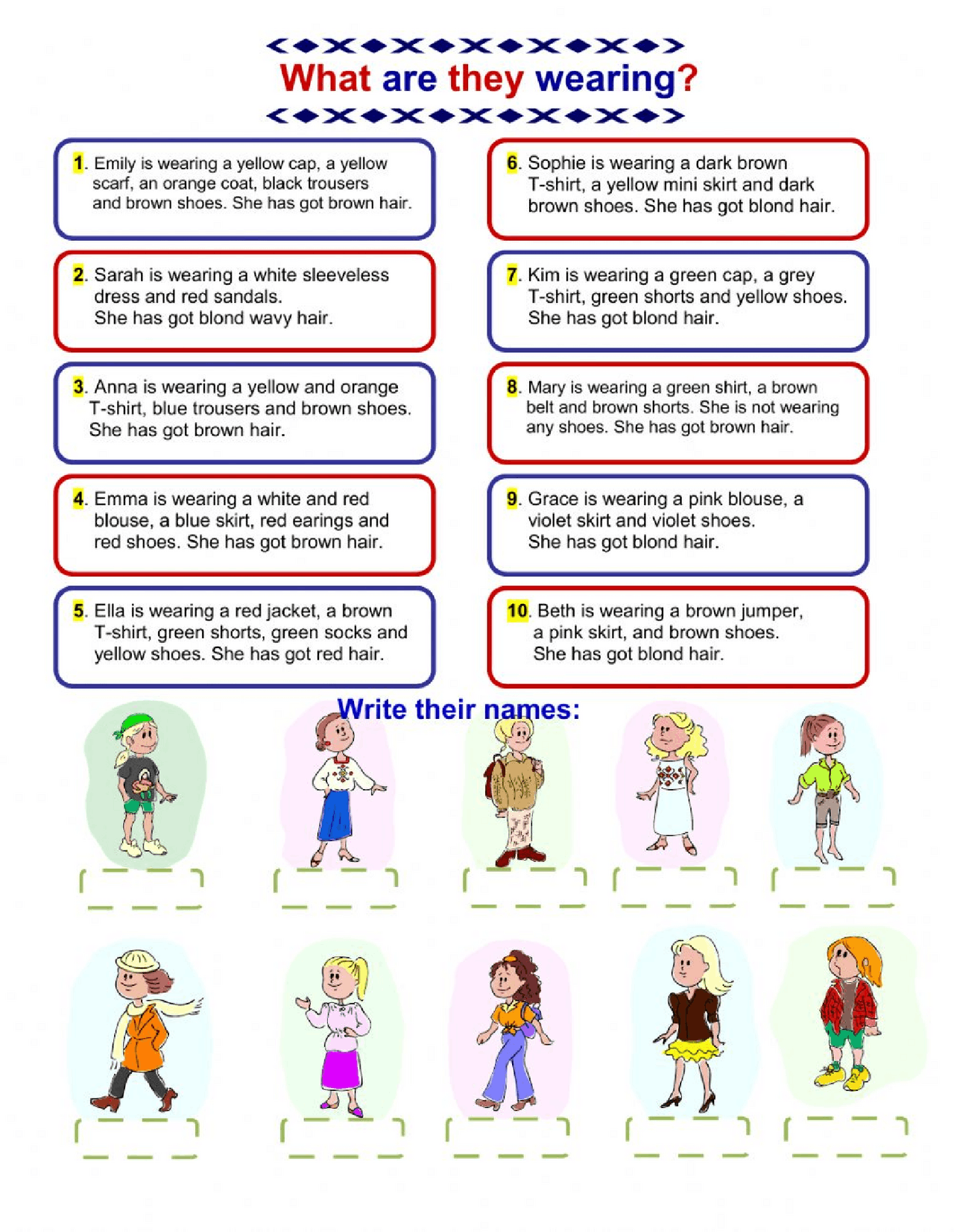 Clothes y colors tercero de primaria - Docsity