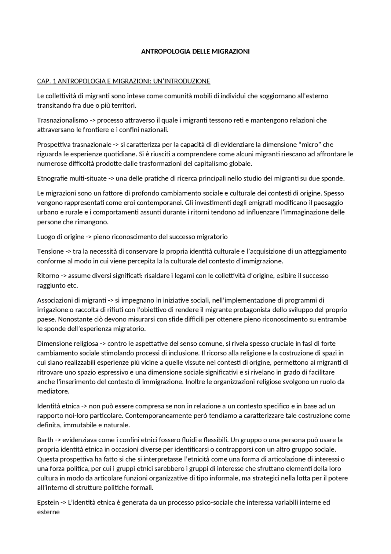 Antropologia E Migrazioni Docsity