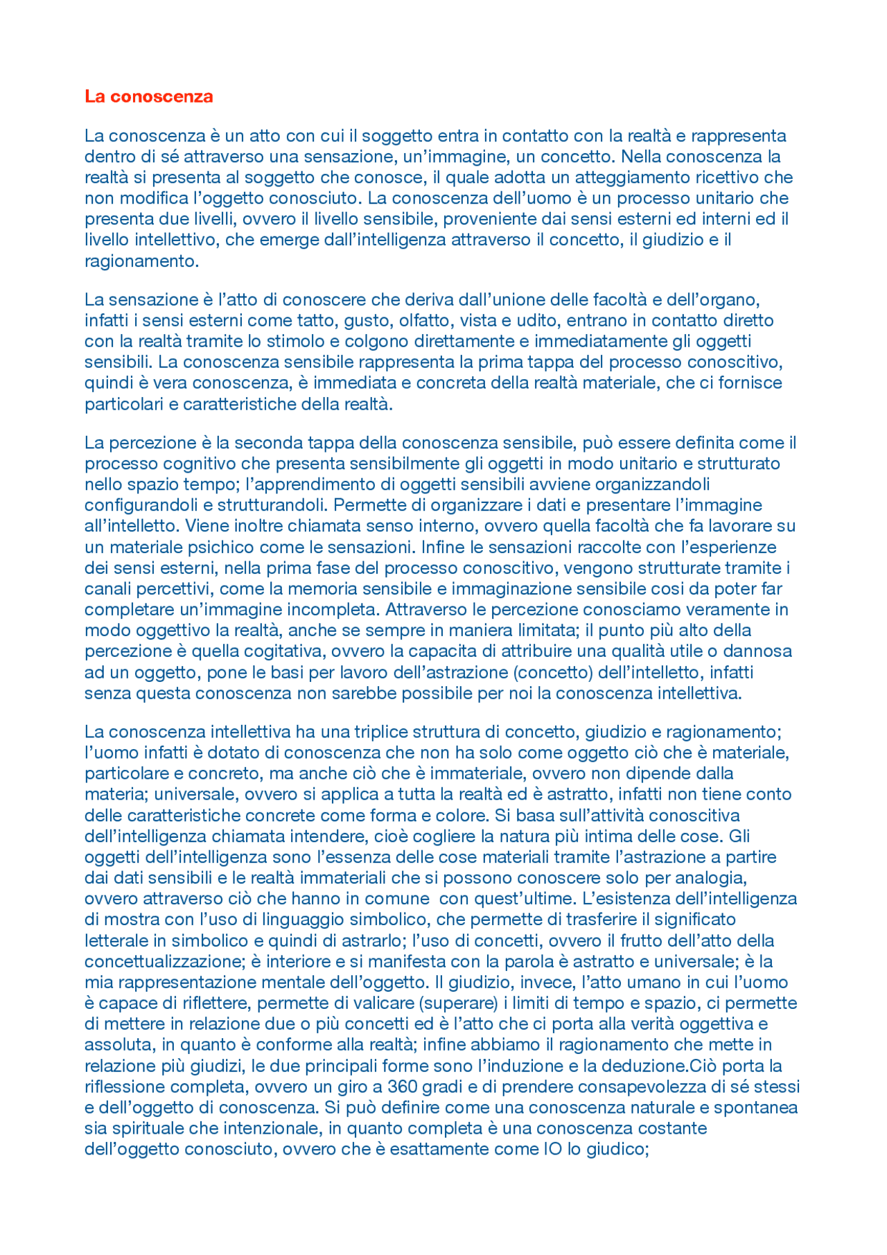 Riassunto Capitolo Conoscenza Docsity