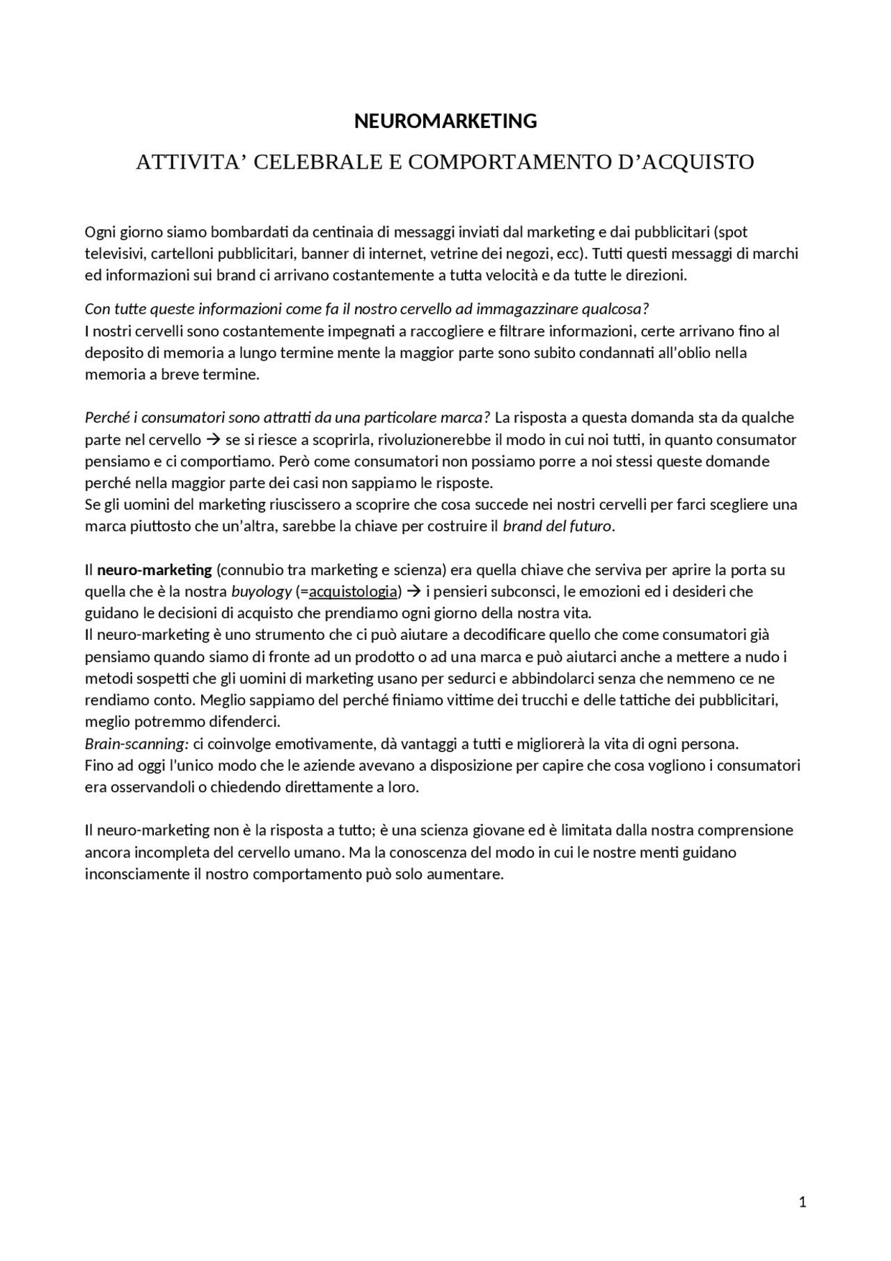Riassunto Libro Neuromarketing Docsity