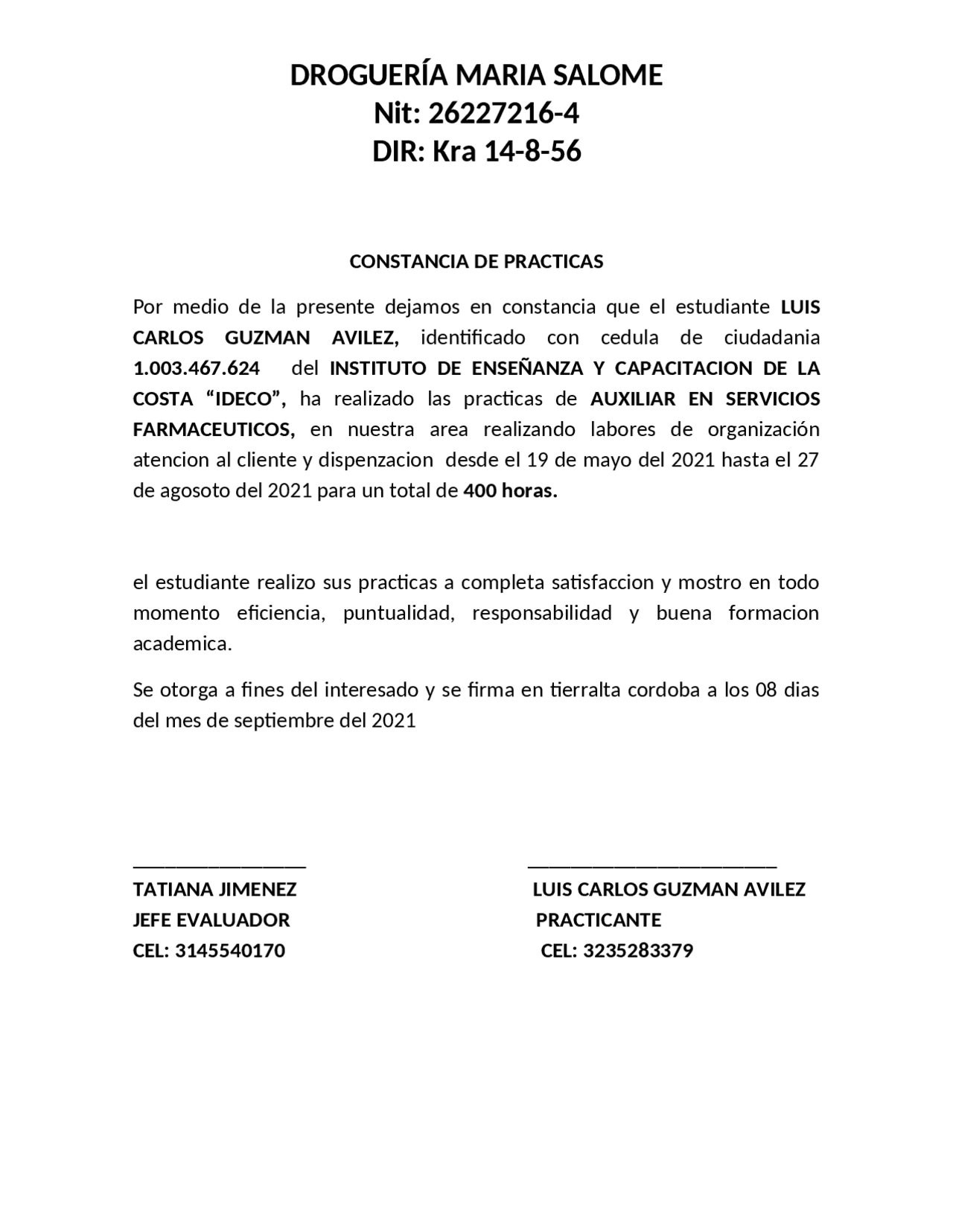 Constancia de practicas - Docsity