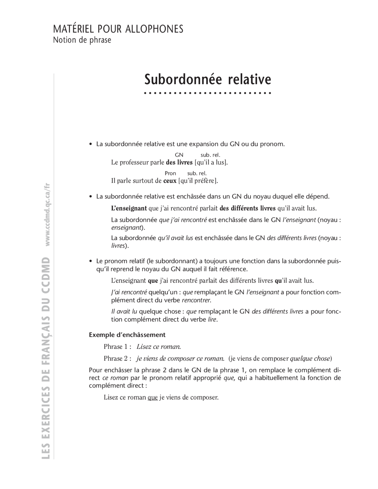 Subordonnée Relative Exercices Corrigés Exercices Français Docsity
