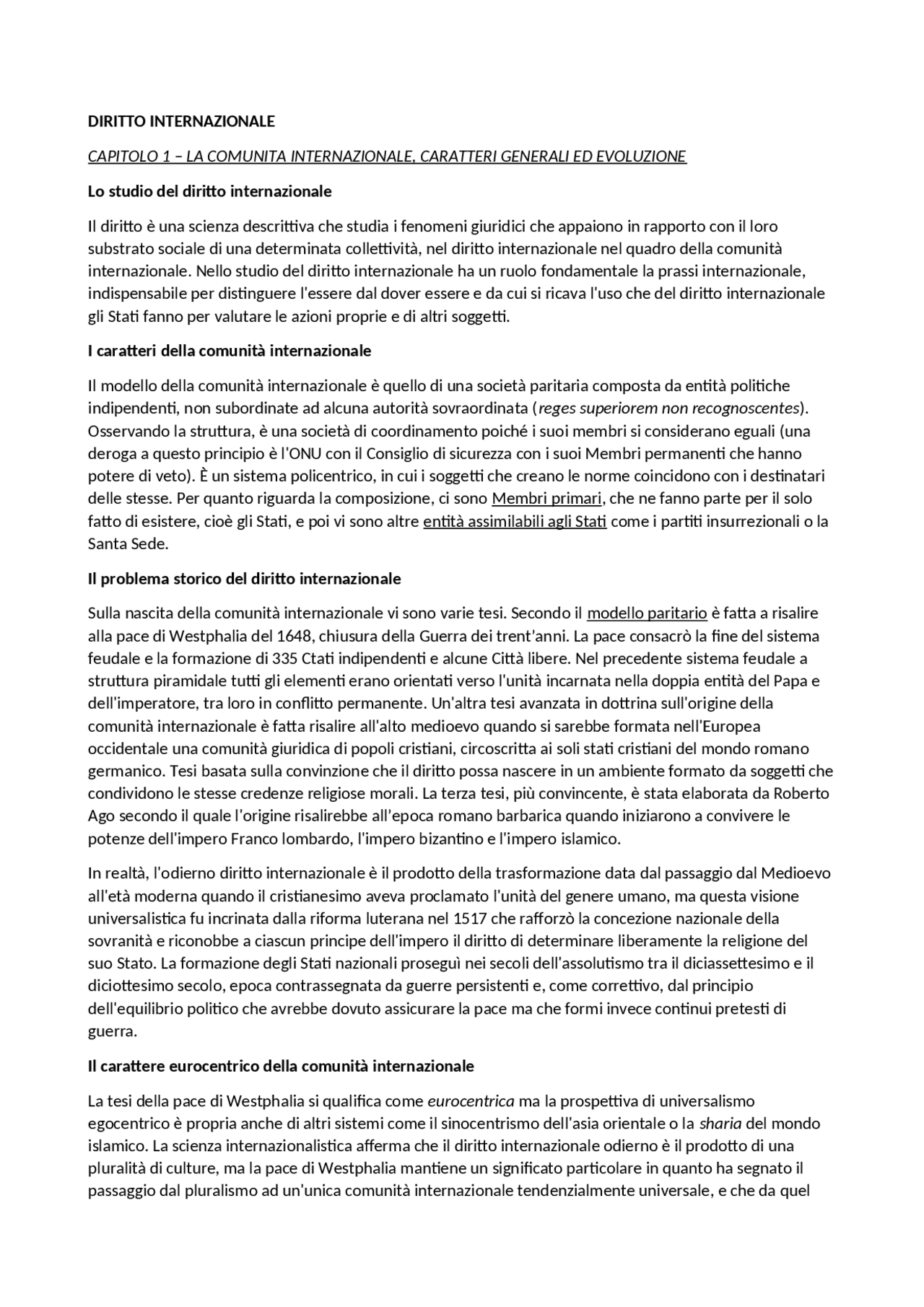 Riassunto Completo Diritto Internazionale Docsity