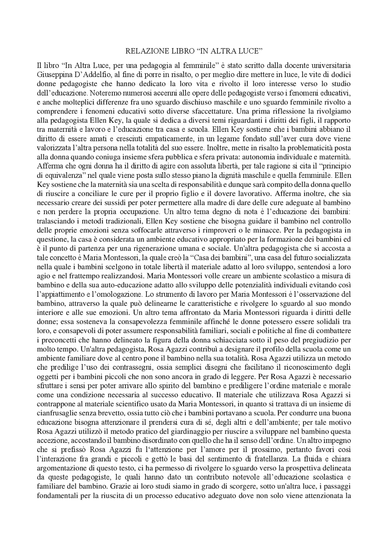 Relazione Del Libro In Altra Luce Docsity