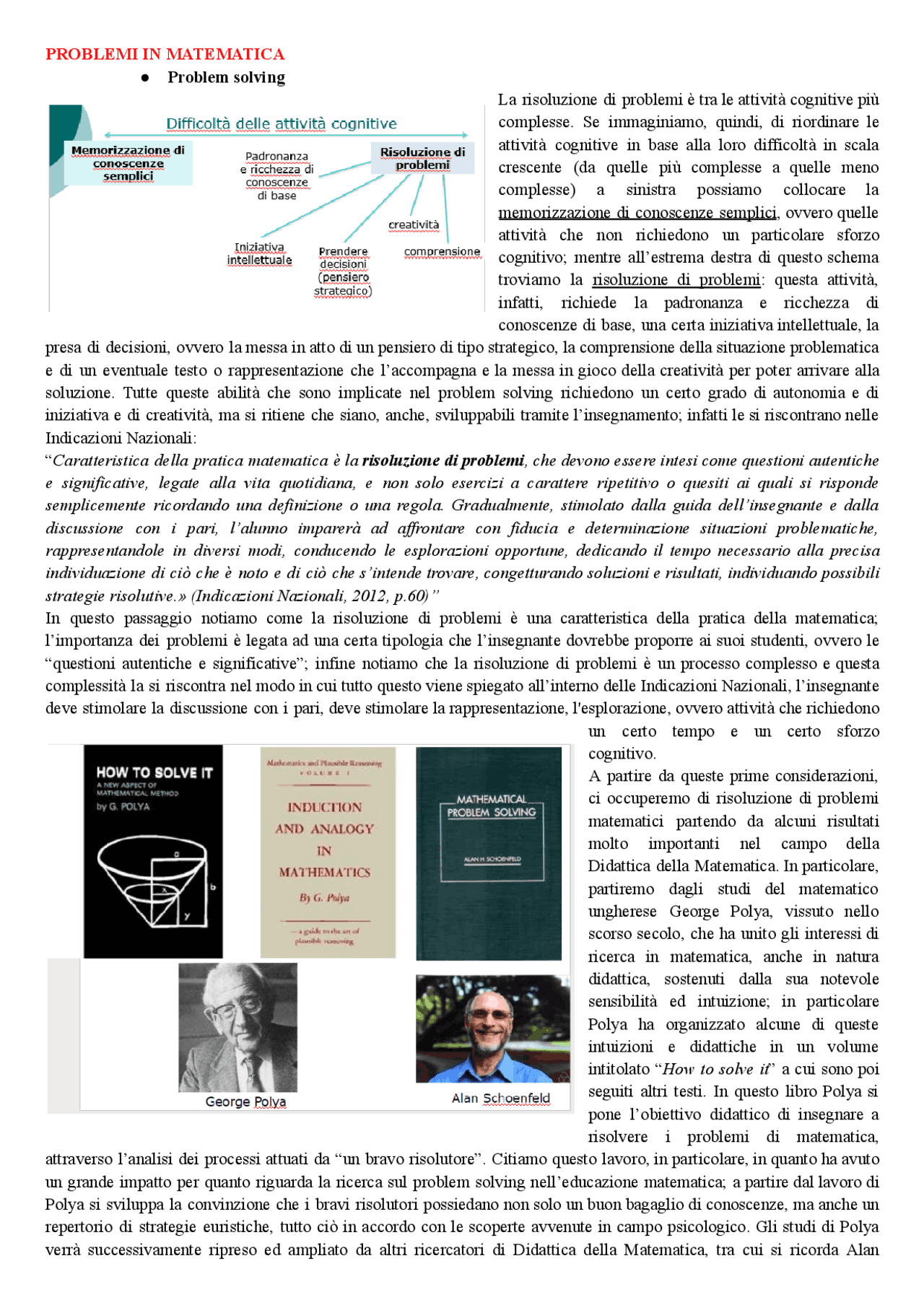 I problemi in matematica - Problem solving - Docsity