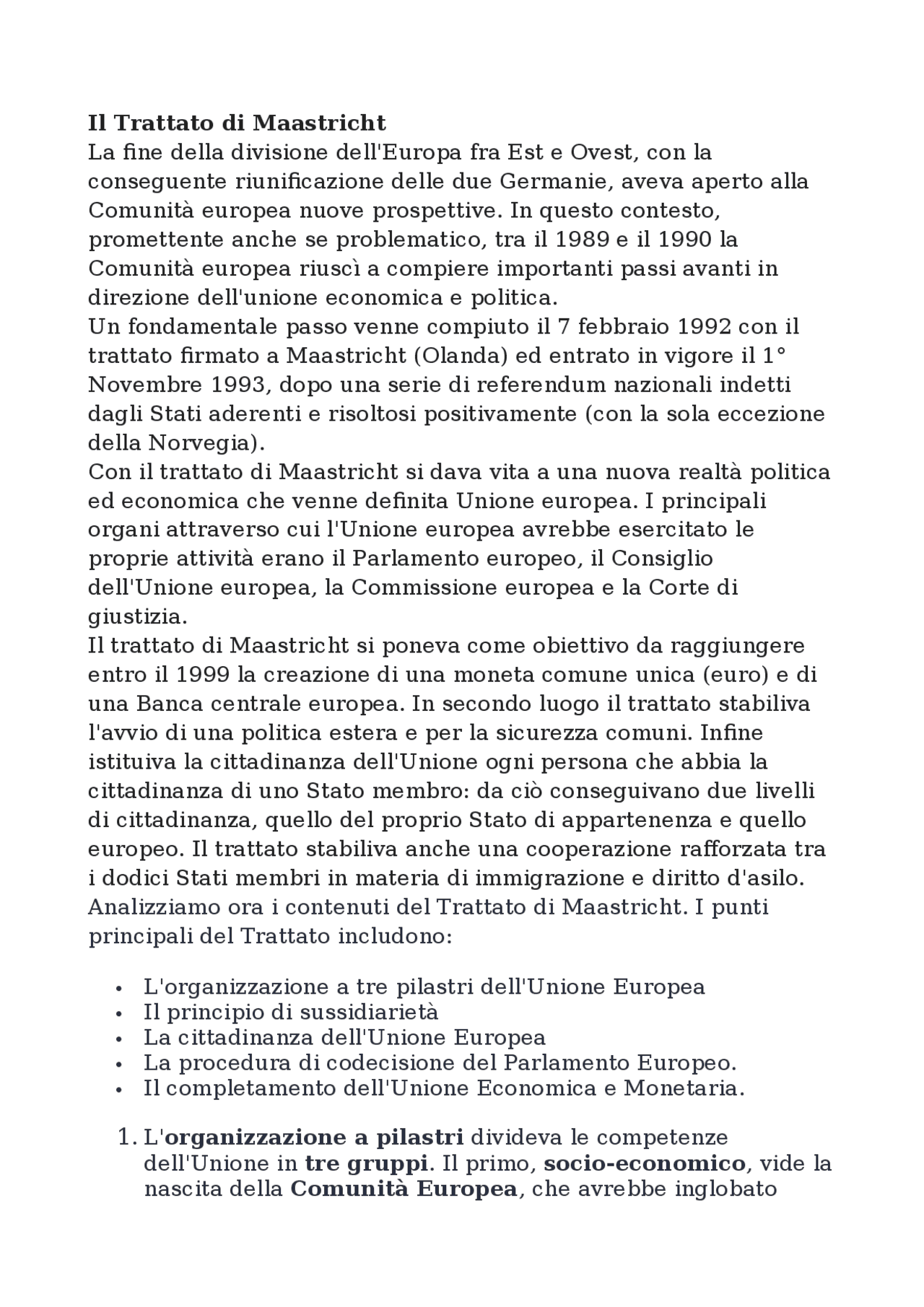 Riassunto Del Trattato Di Maastricht Docsity