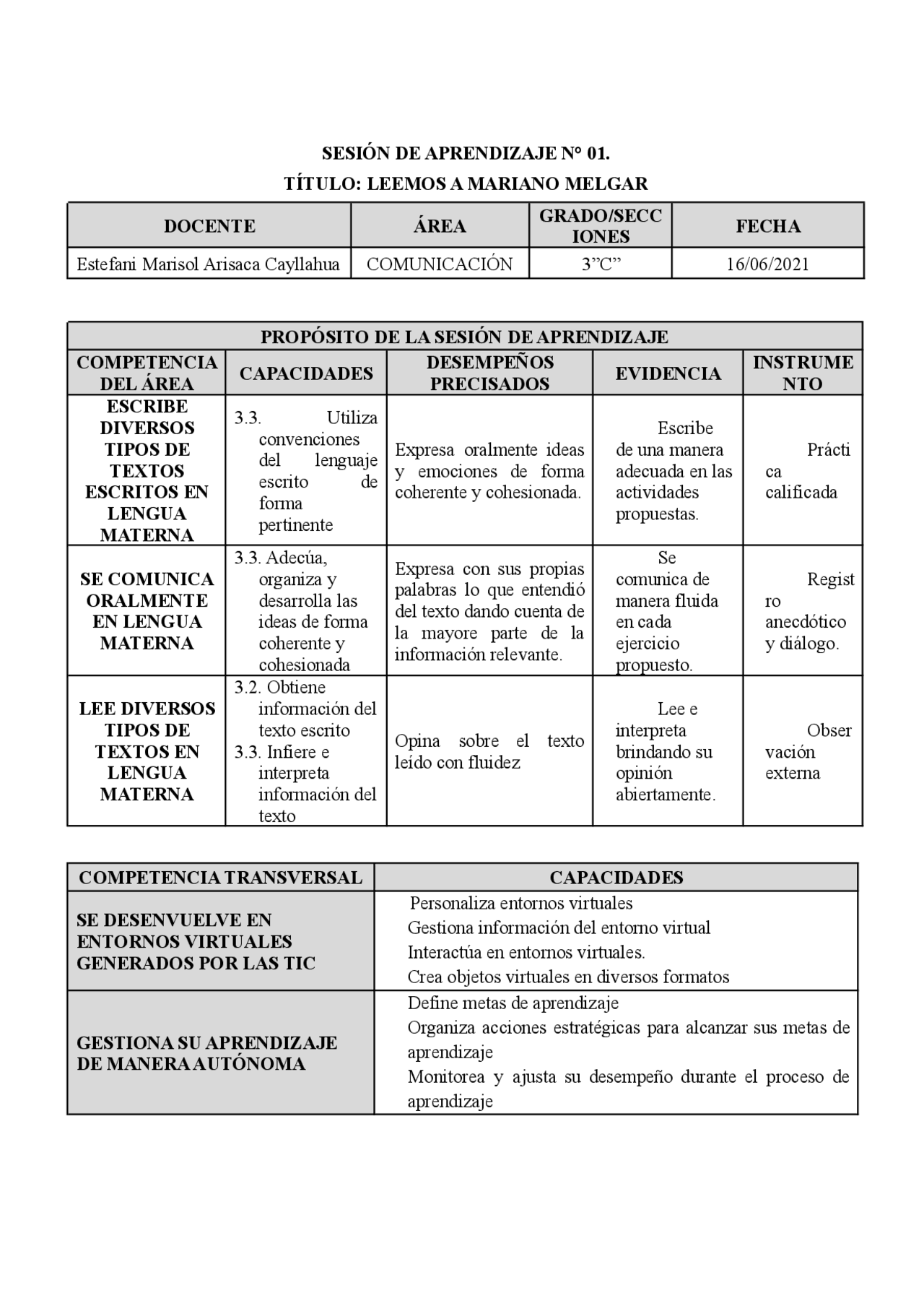 Sesión De Aprendizaje Comunicación Secundaria Monografías Ensayos