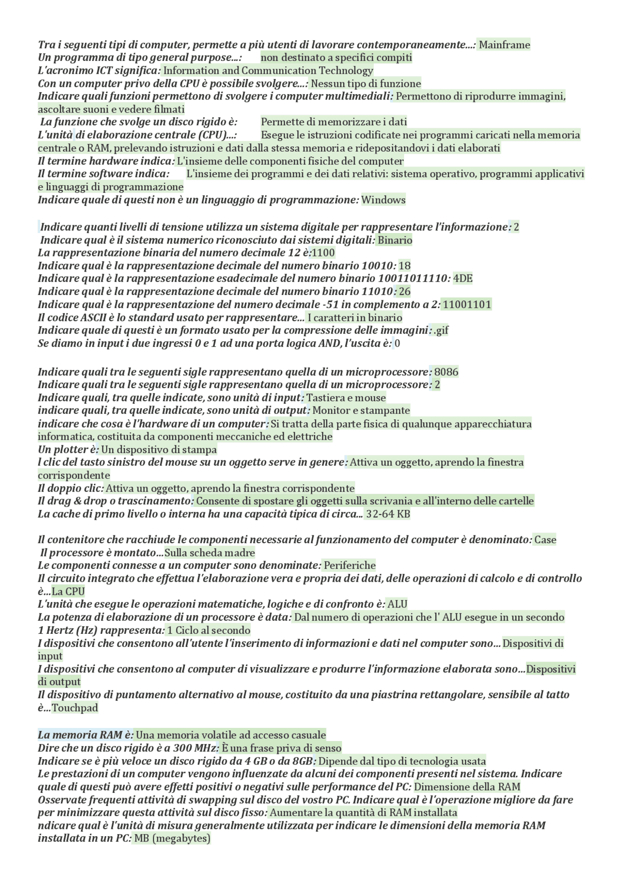 Risposte Test Informatica Scienze Motorie Pegaso Prove Desame Di