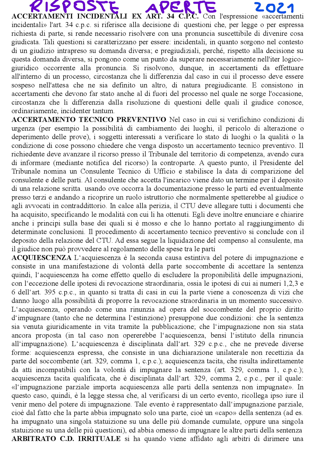 Diritto Processuale Civile Risposte Aperte Voto 30lode Docsity