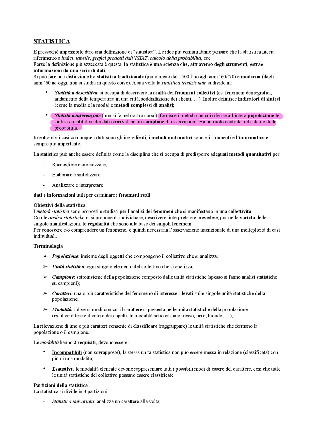 Riassunto Statistica Docsity