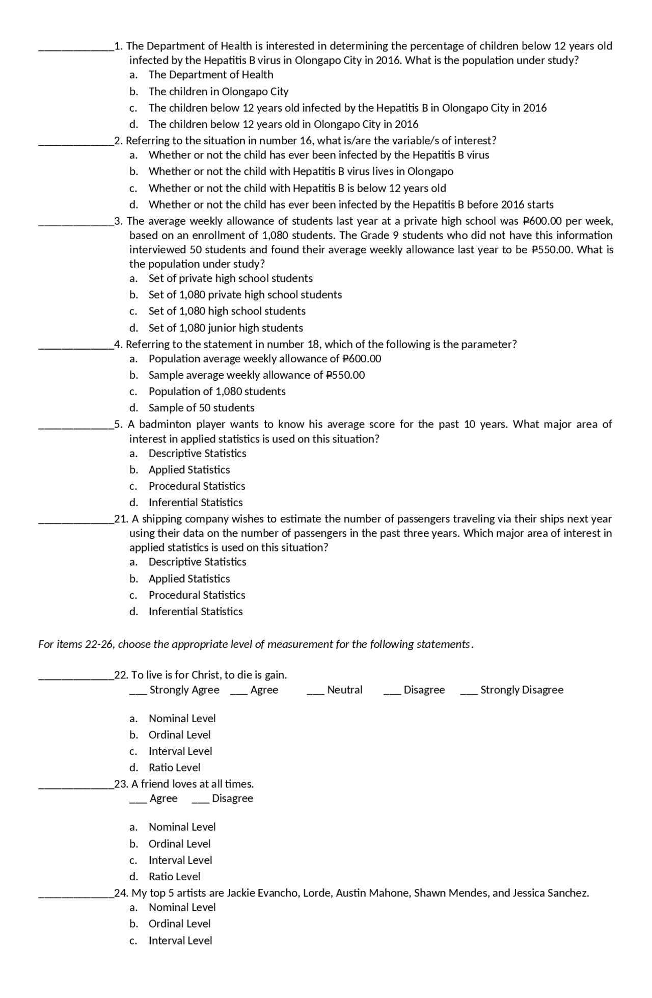 Statistics Review Material Docsity