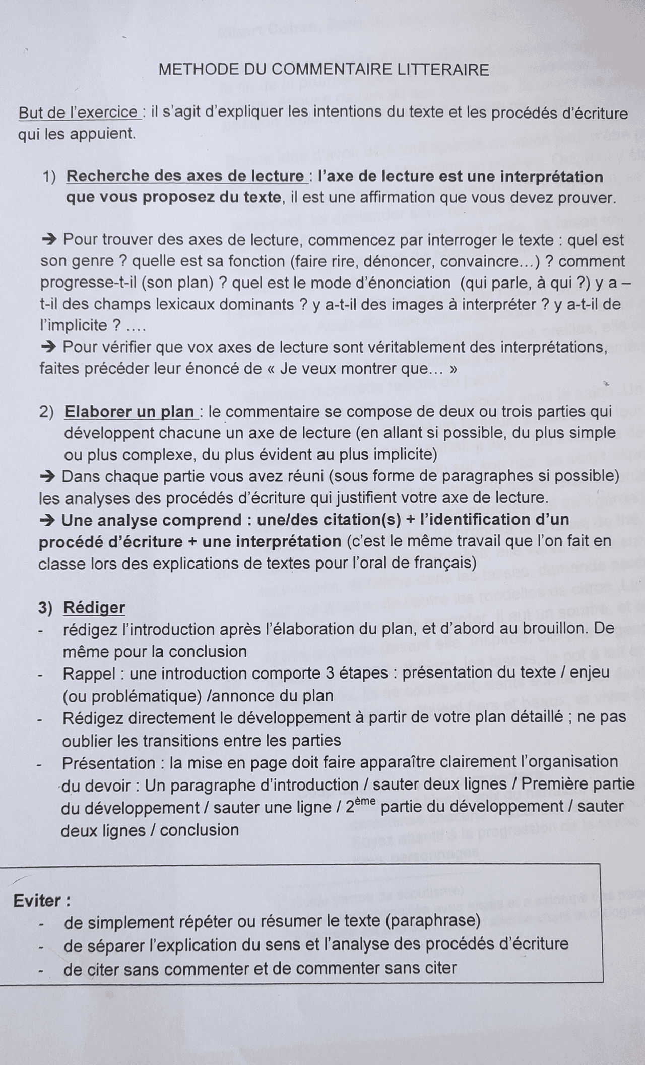 Méthode du commentaire littéraire - Docsity