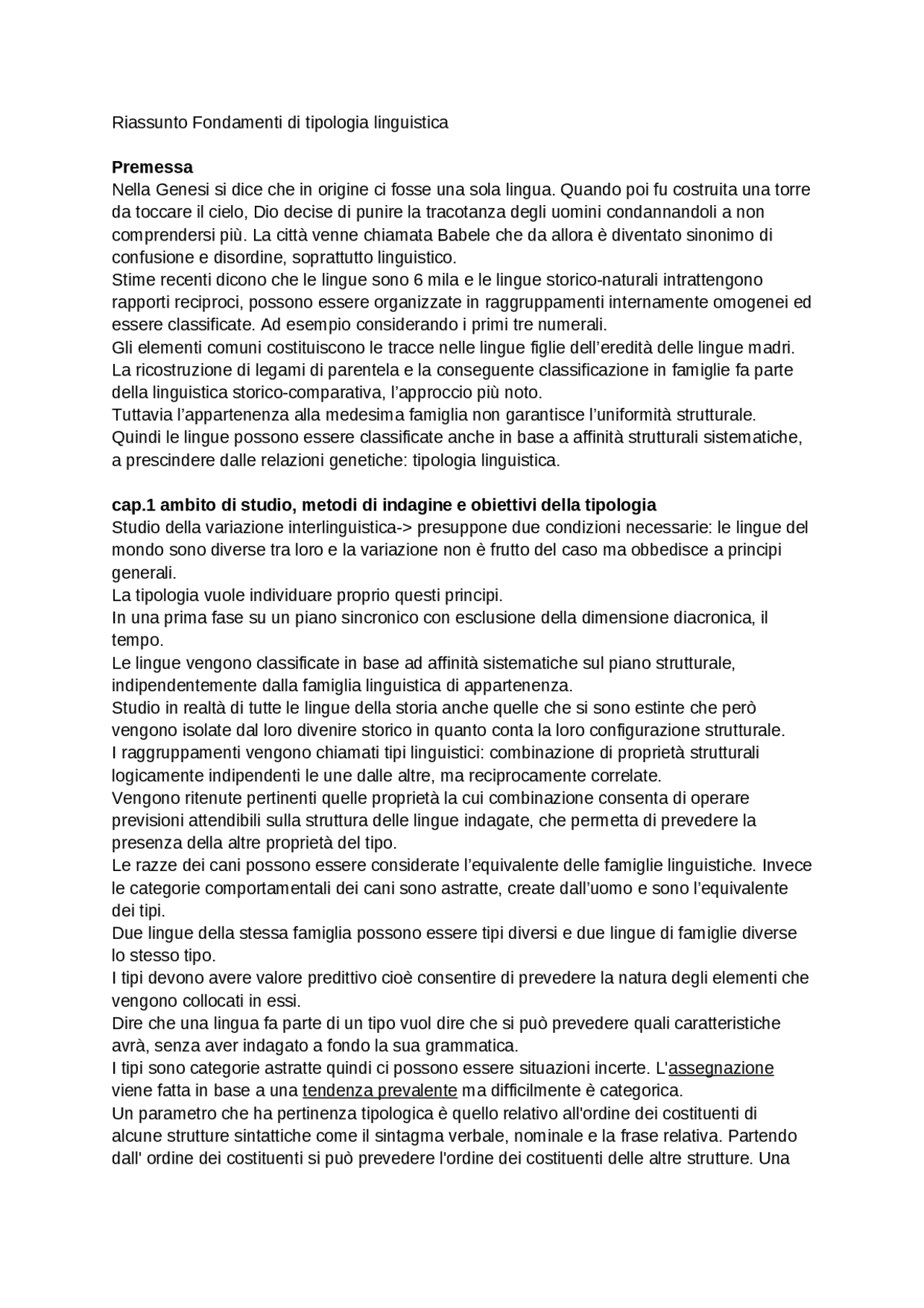 Riassunto Libro Fondamenti Di Tipologia Linguistica Di Nicola Grandi