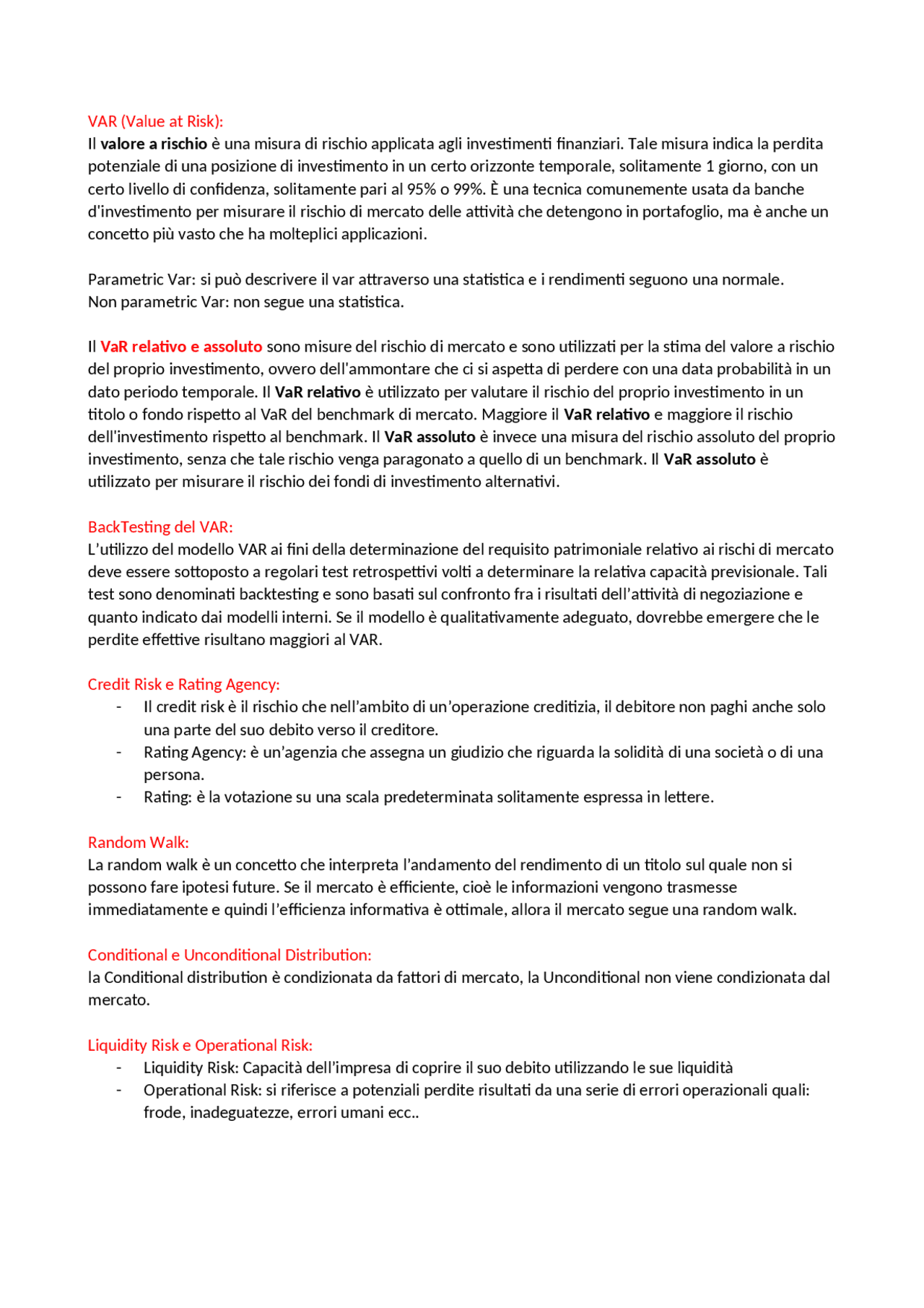 Risk Management (gestione rischi finanziari) - Docsity