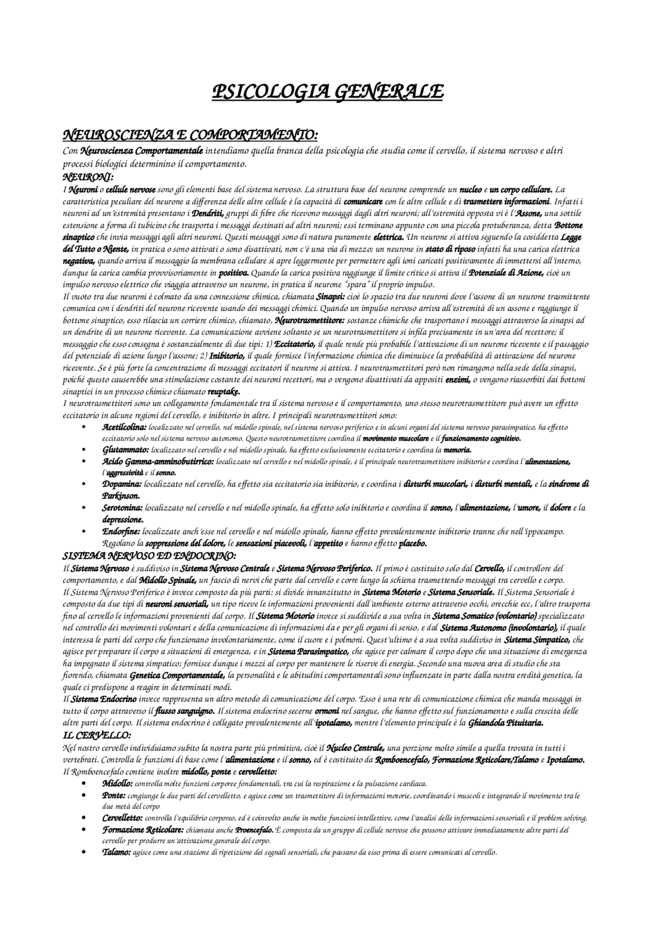 Riassunto Psicologia Generale Docsity