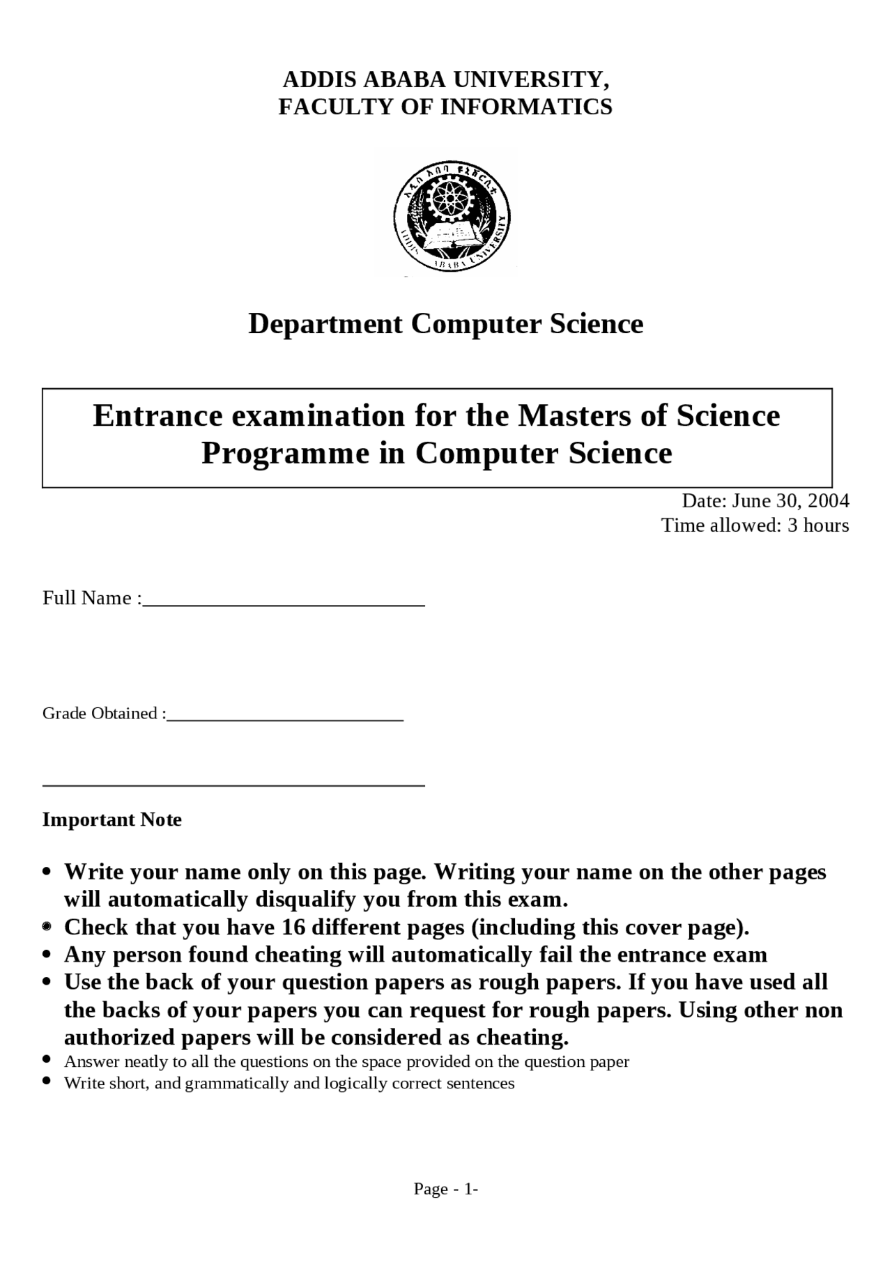 Entrance Exam Msc 2012 Docsity