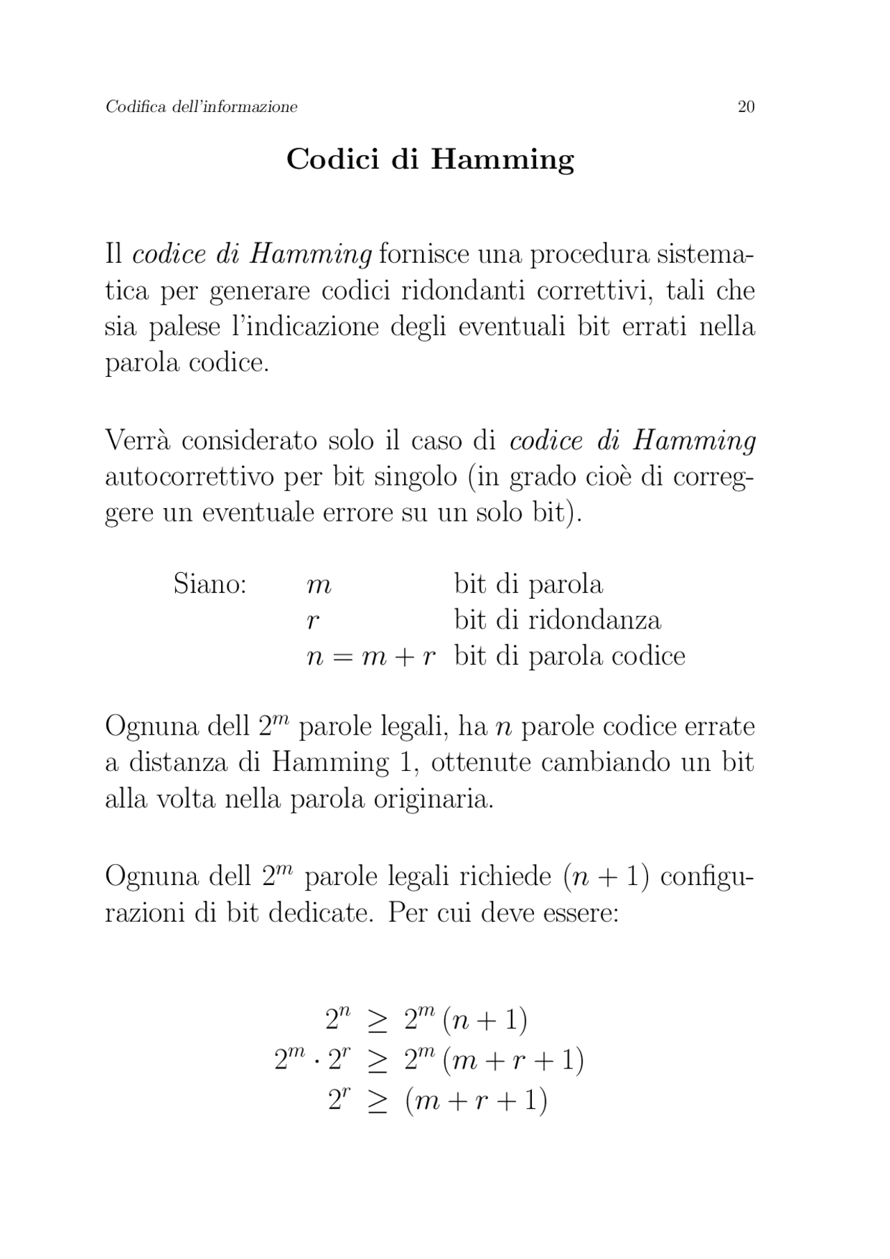 Il codice di hamming appunti | Appunti di Sistemi Digitali - Docsity