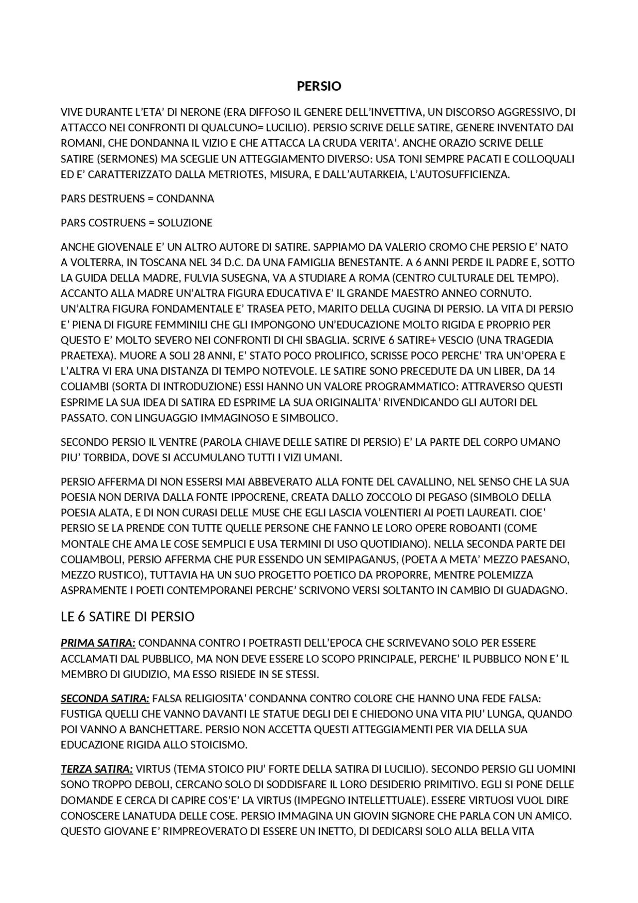 PERSIO, GIOVENALE, MARZIALE E QUINTILIANO. - Docsity