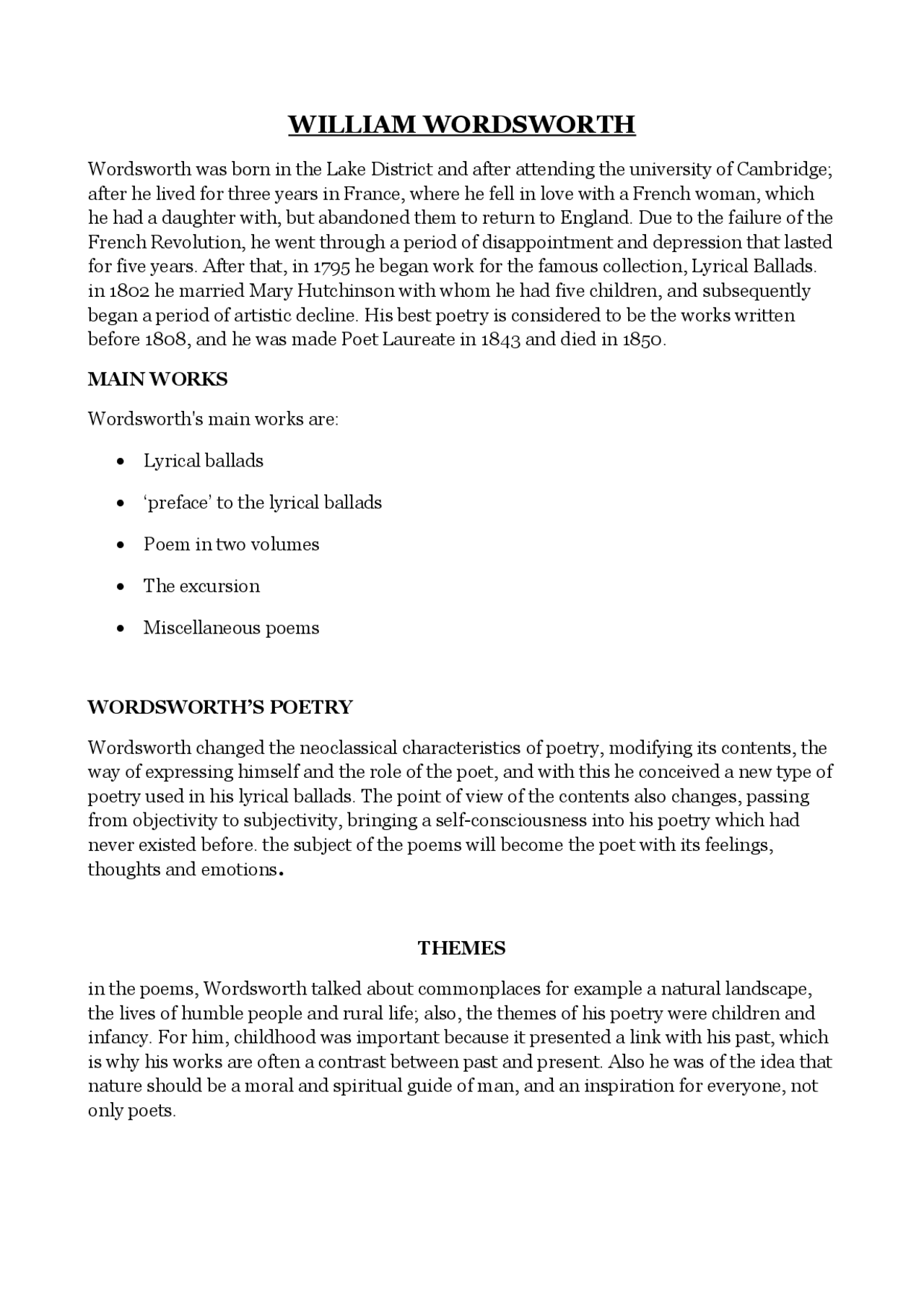 William Wordsworth E Coleridge Docsity