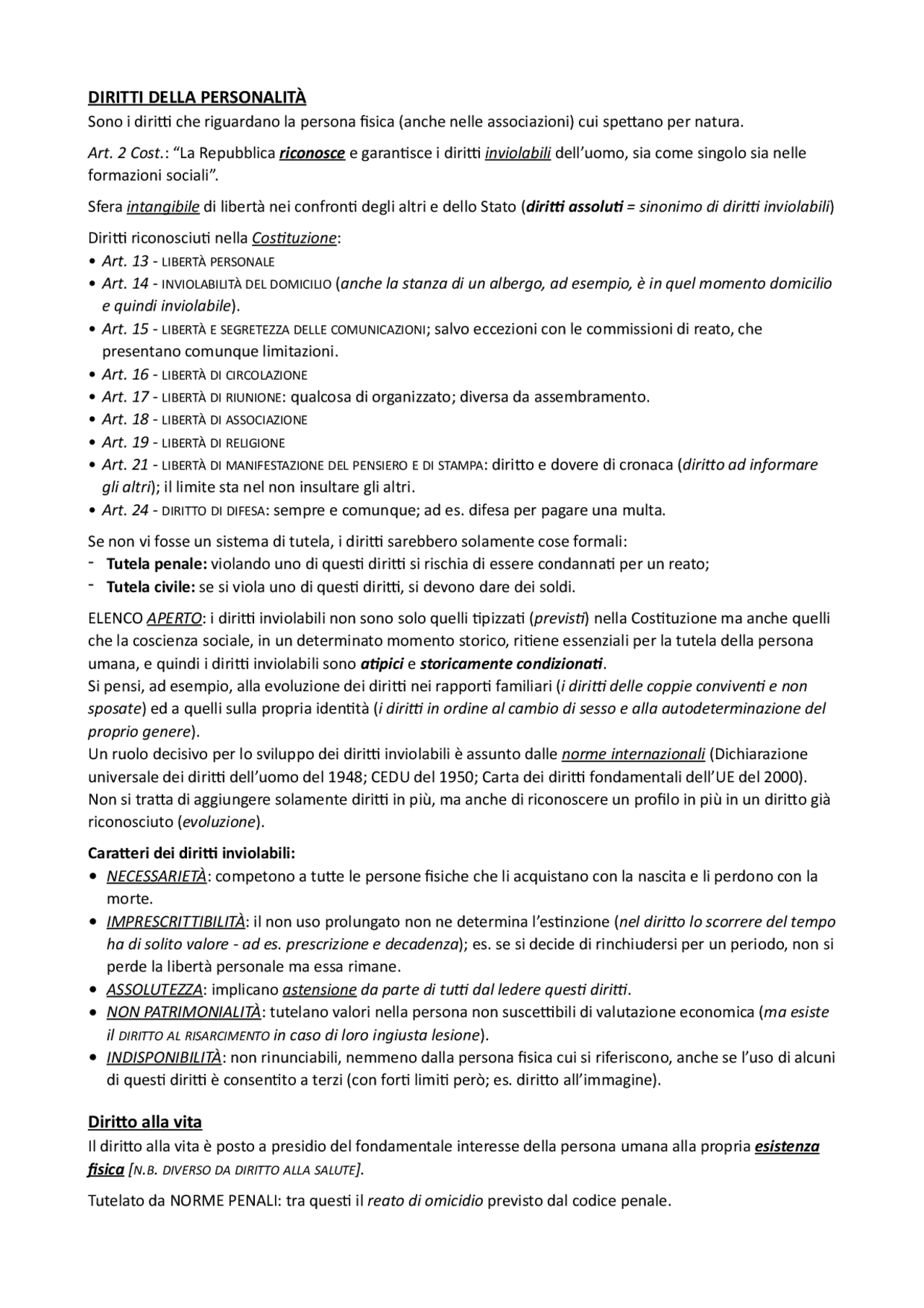 Diritti Assoluti I Diritti Della Personalità Docsity
