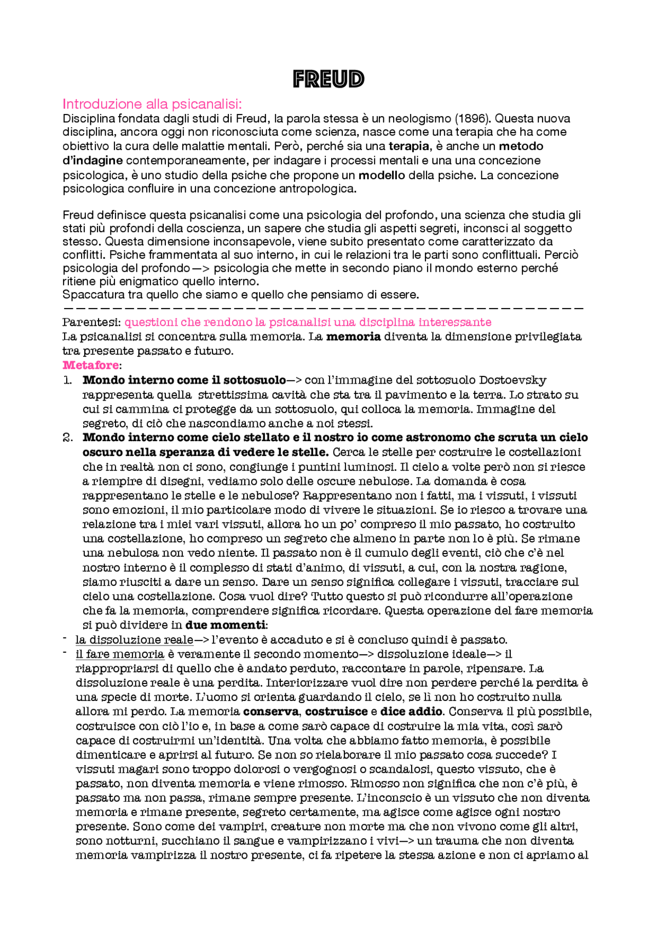 Freud E La Psicanalisi Docsity