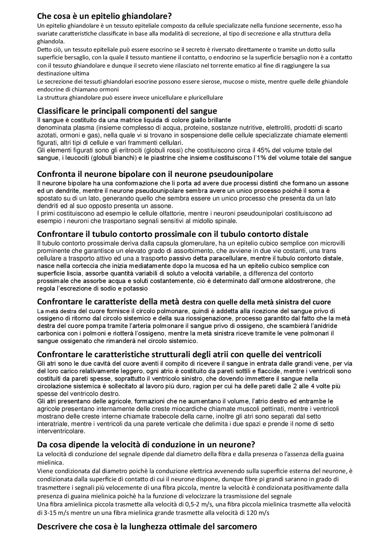 Anatomia Umana Risposte Aperte Corretto E Aggiornato Docsity