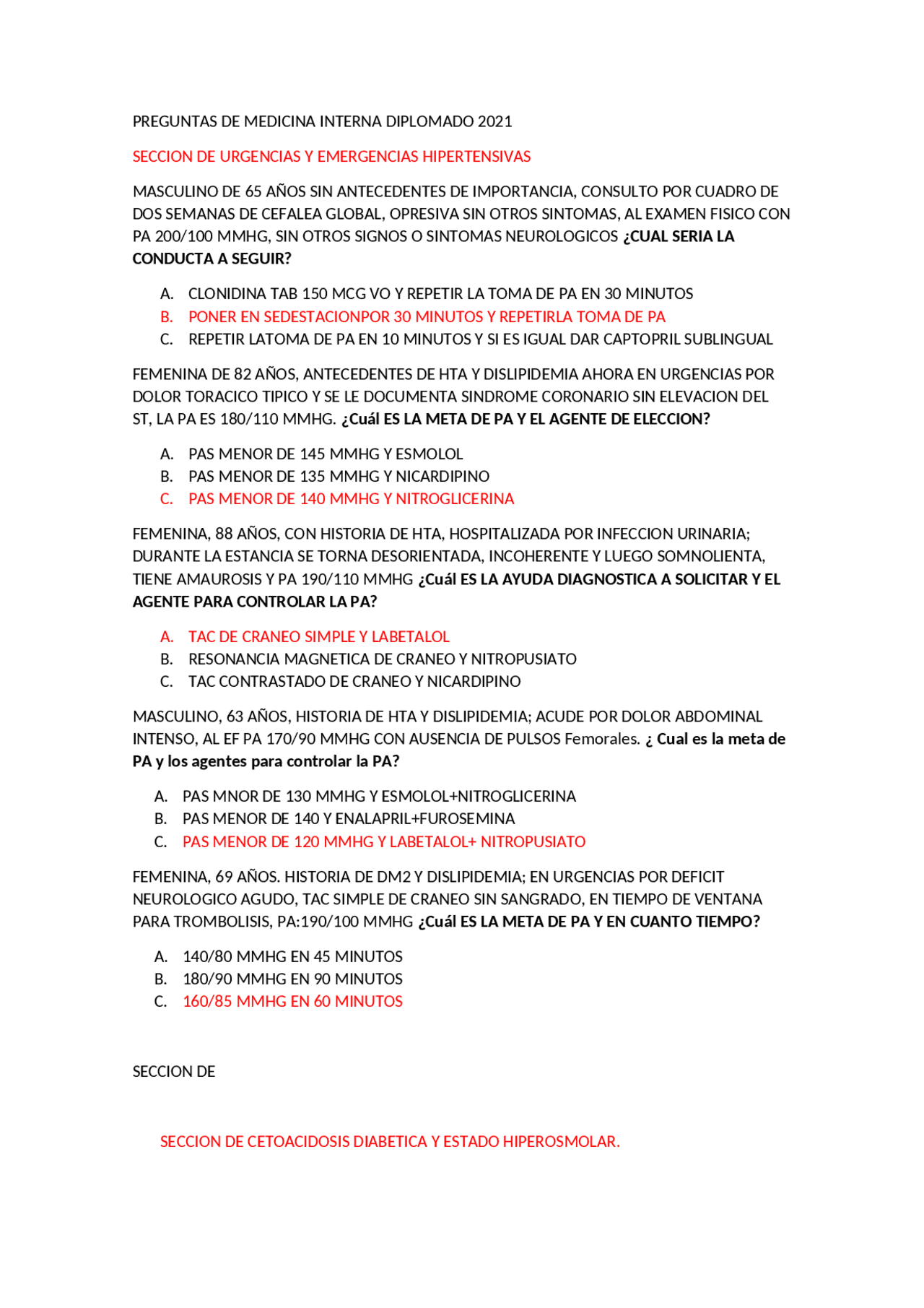 Preguntas medicina interna | Exámenes de Medicina Interna | Docsity